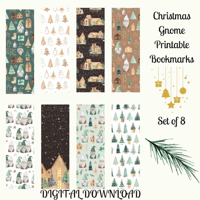 Christmas Gnome Printable Bookmarks (SET OF 8) - Christmas-themed ...
