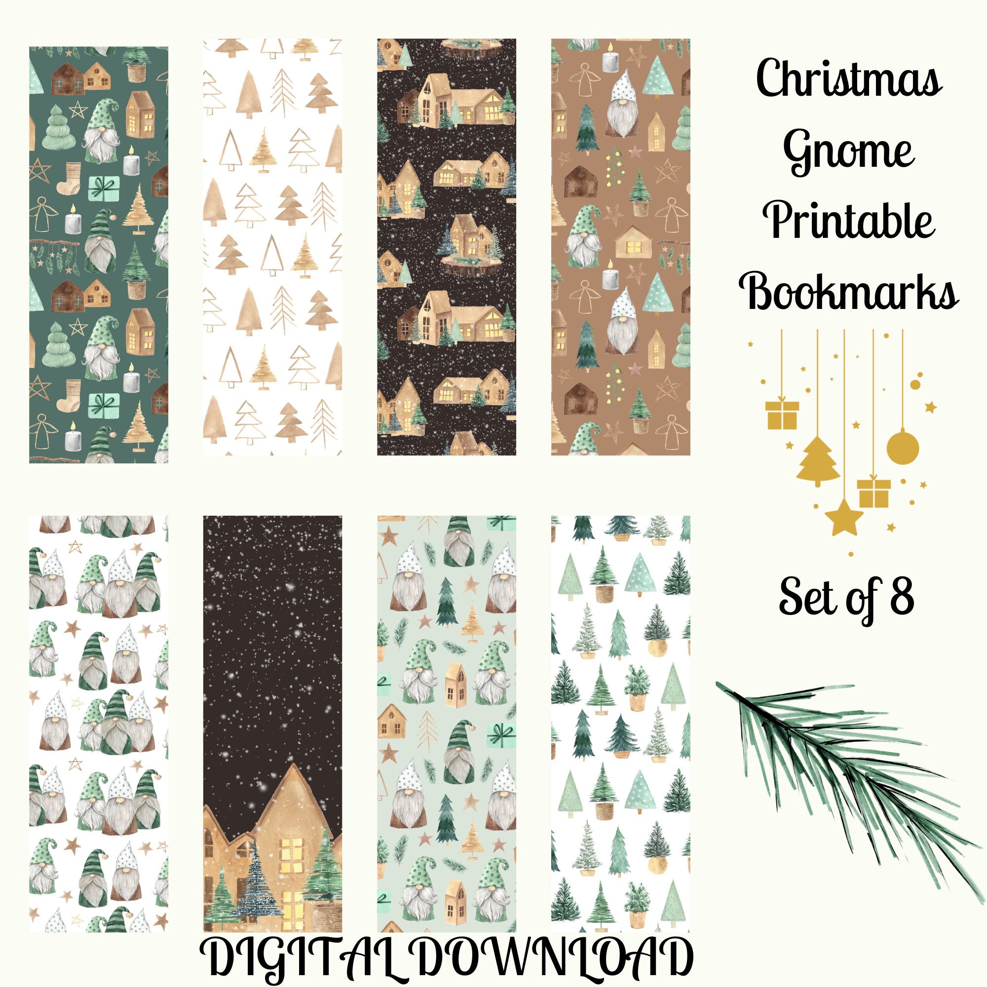 Christmas Gnome Printable Bookmarks (SET OF 8) - Christmas-themed ...