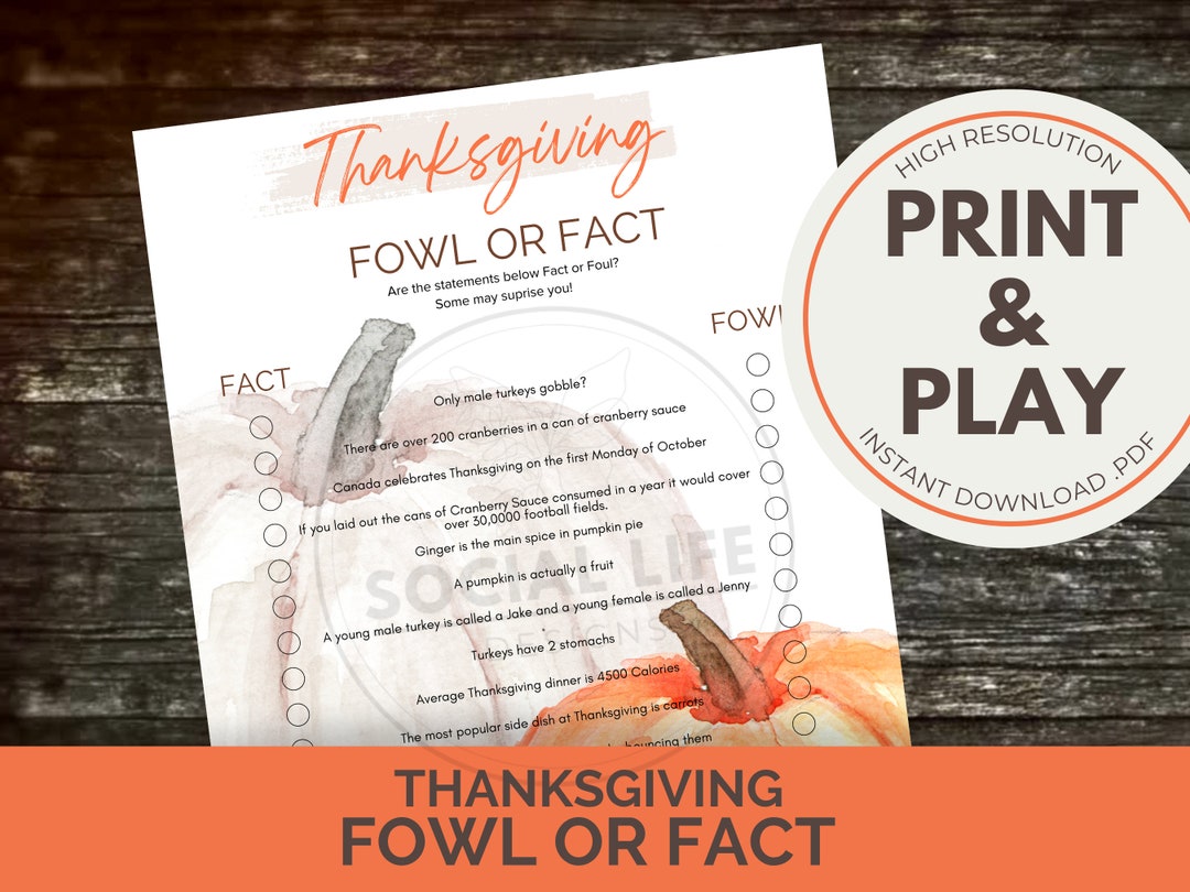 Fowl or Fact Game, Thanksgiving Party Game, Game for Adults Kids, Fun ...