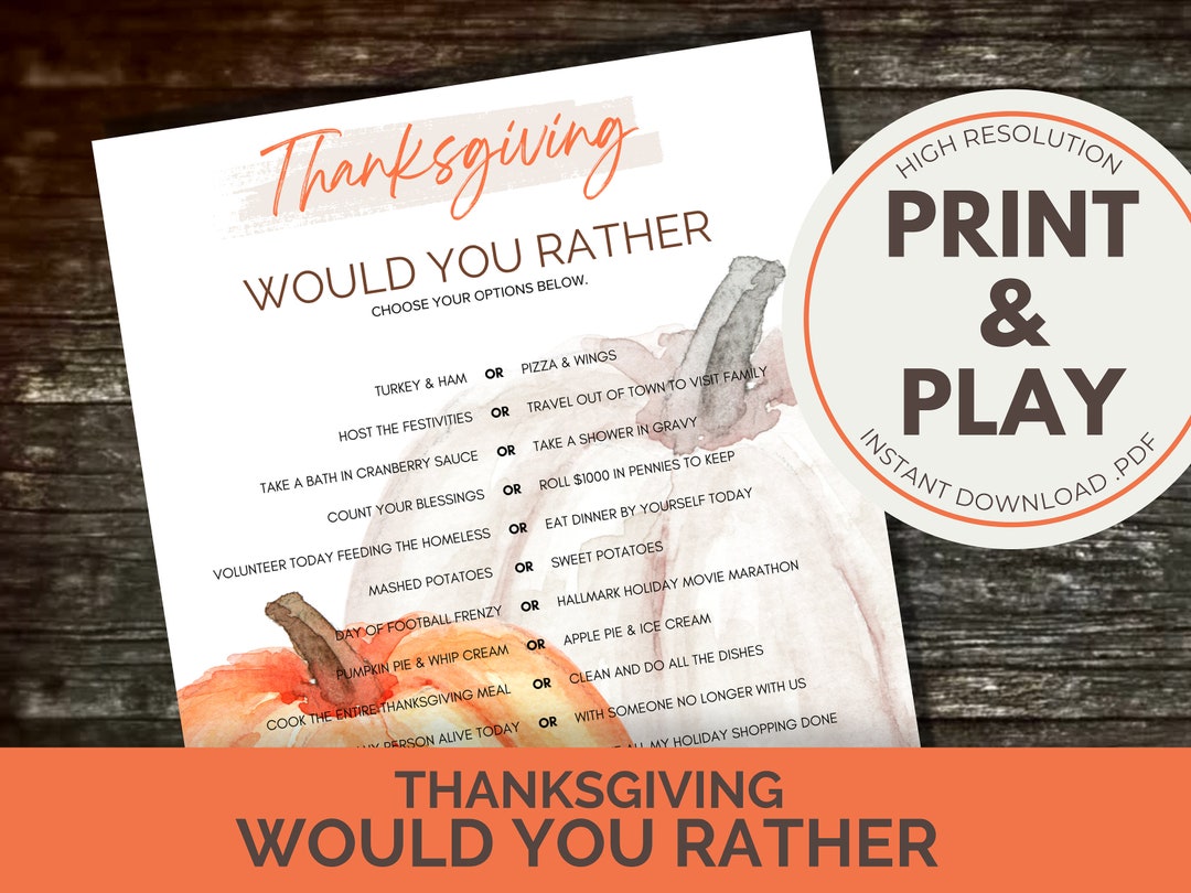 Would You Rather Game, Thanksgiving Party Game, Game for Adults Kids ...