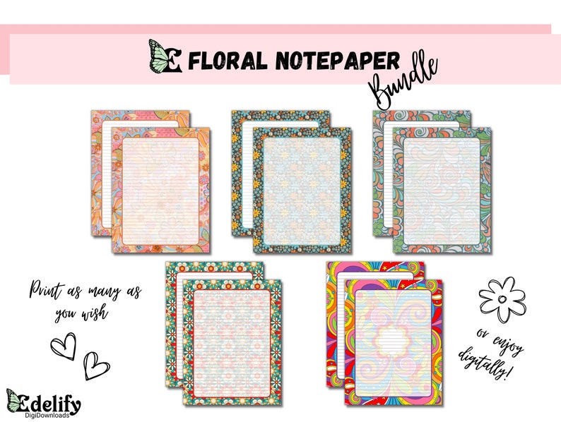 Digital Printable Note Paper | Notepad, Journal, Planner, Stationery ...