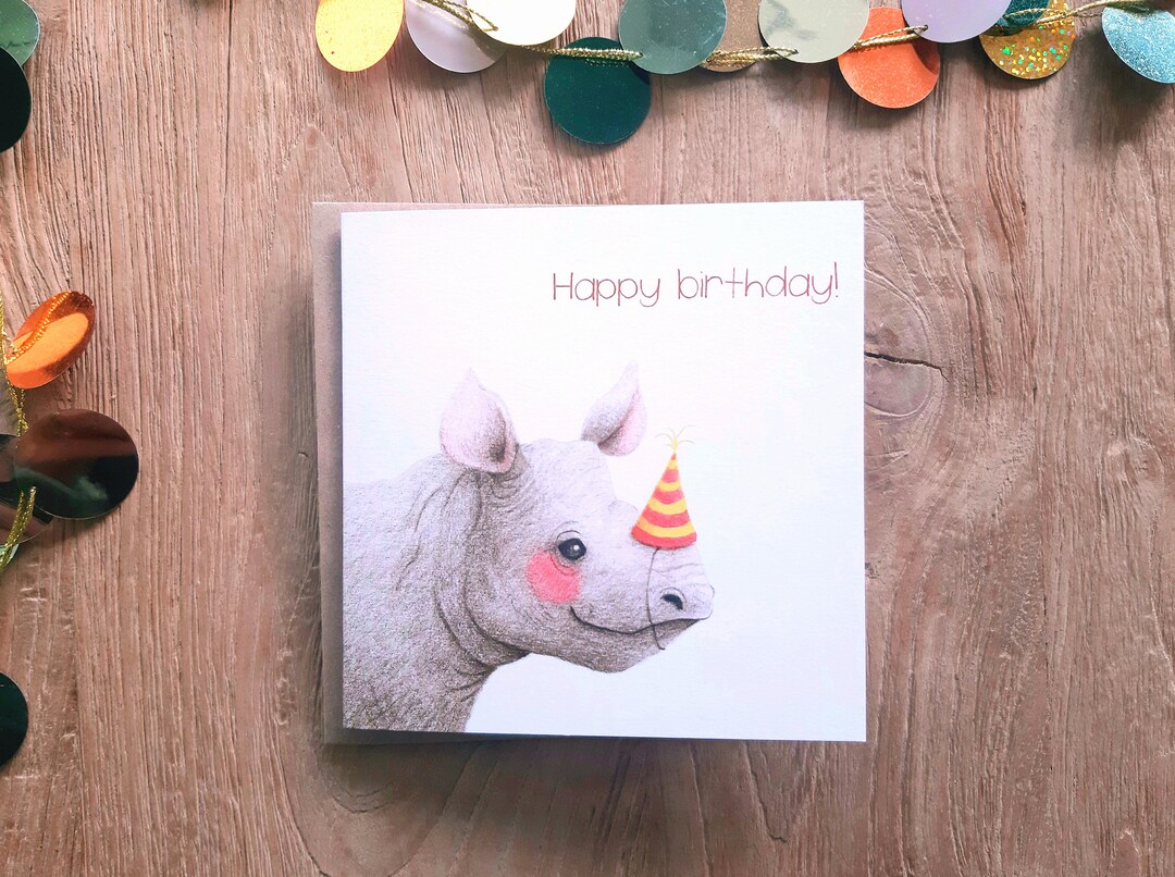 Birthday Card Rhino Party Hat - Etsy