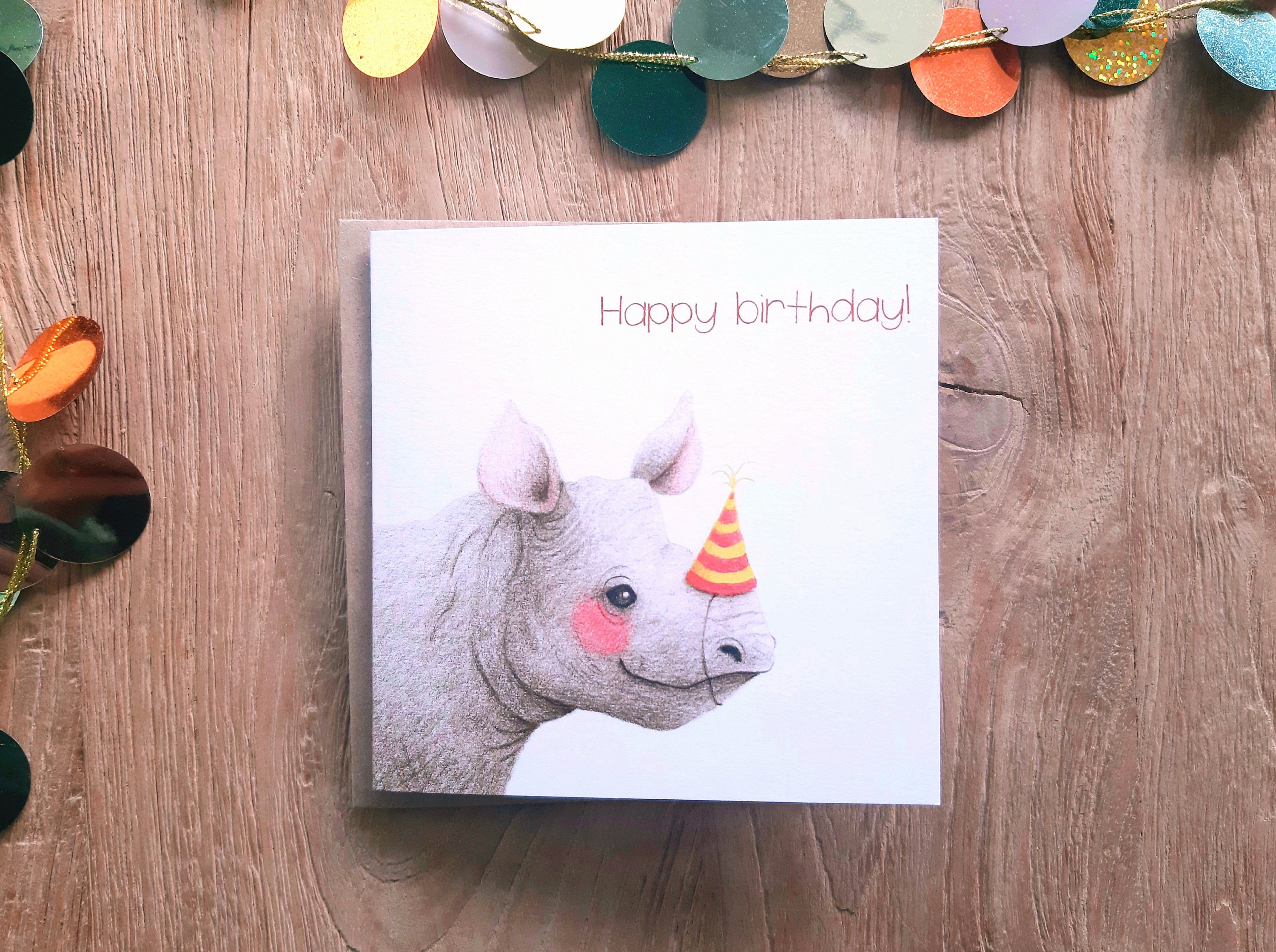 Birthday Card Rhino Party Hat - Etsy