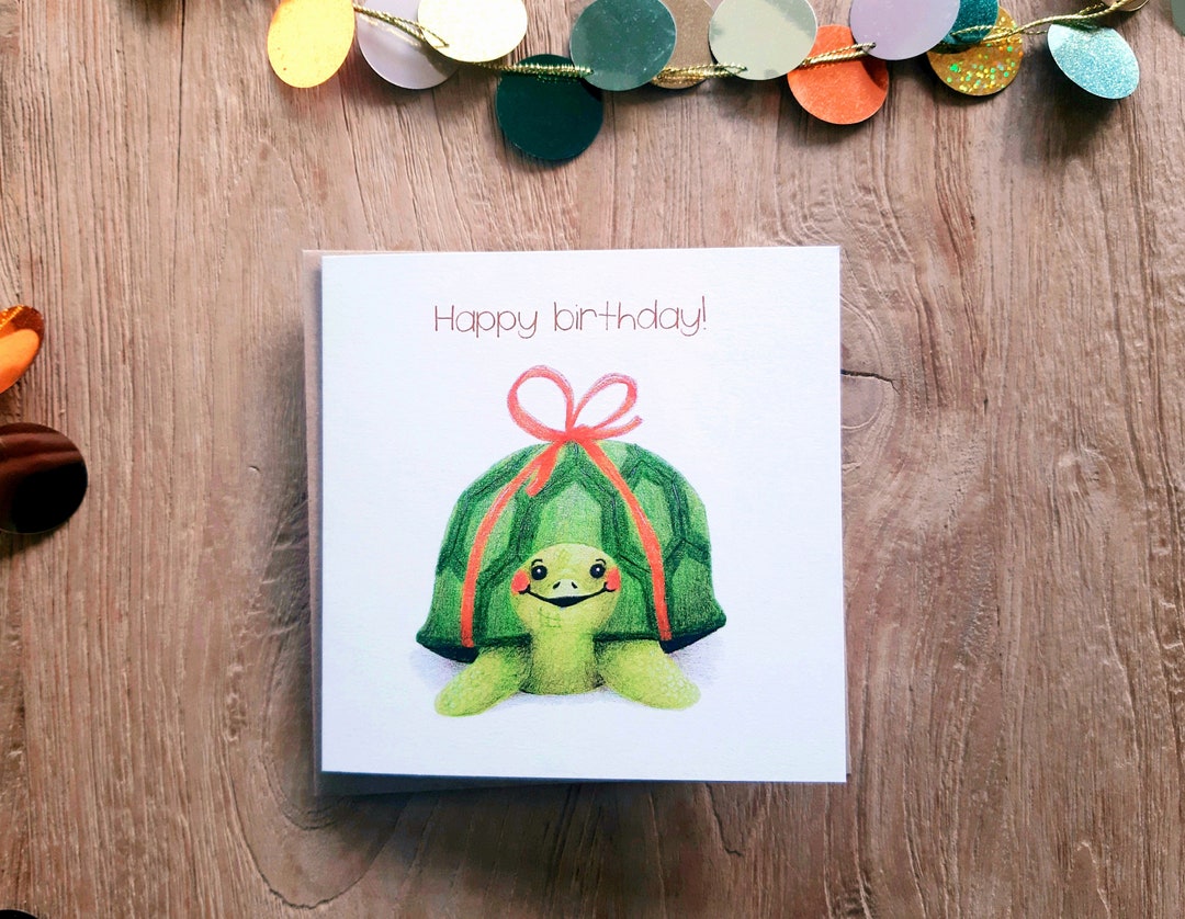 Birthday Card Turtle Present - Etsy