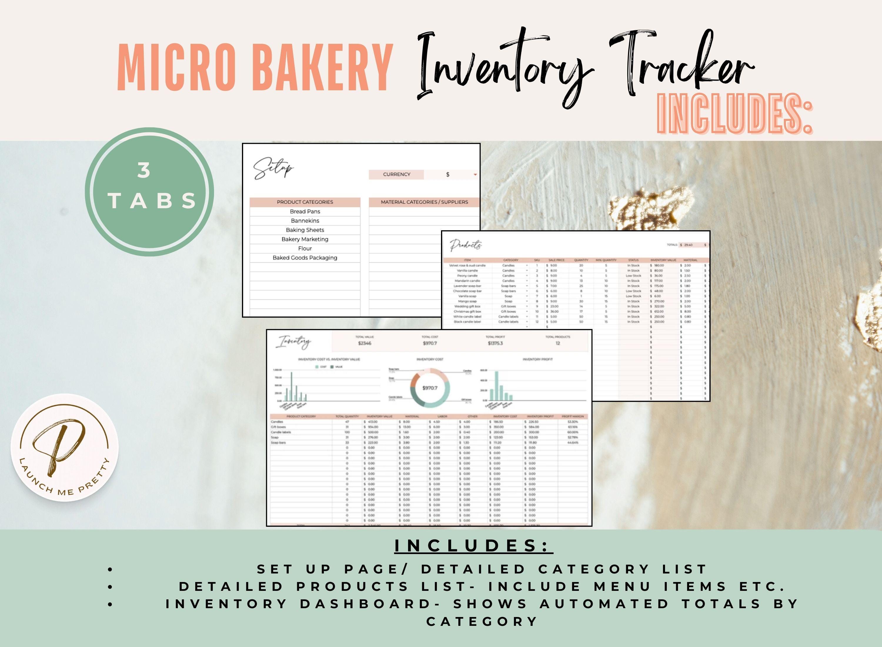 Bakery/ Micro Bakery Business Inventory Tracker, EDITABLE Google Sheets ...