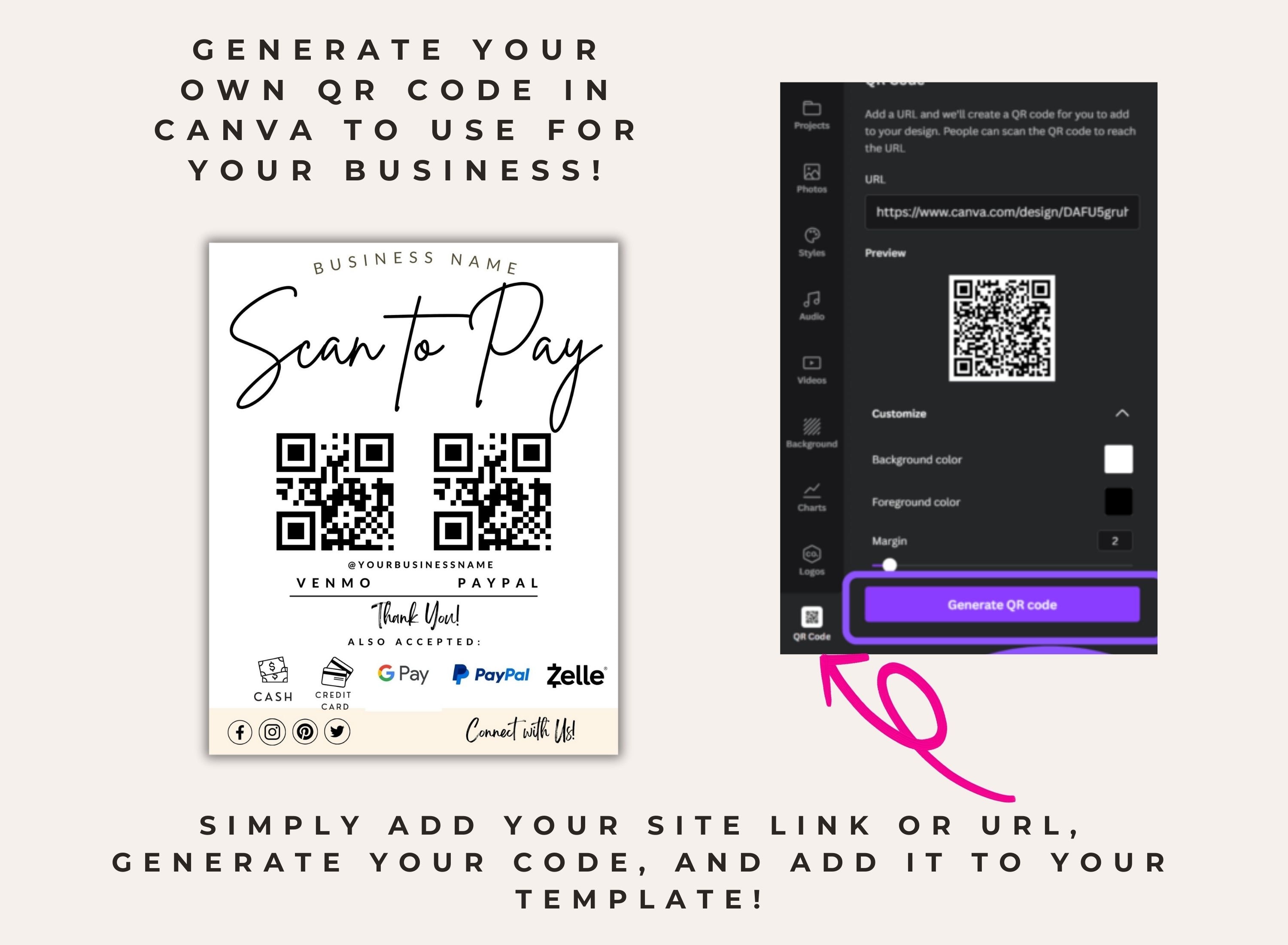 Fall Retro Scan to Pay Editable Template Canva, Scan to Pay QR Tip Sign ...