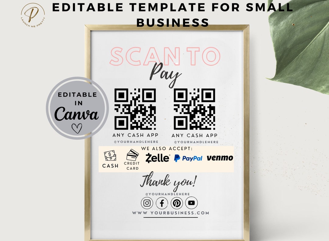 Pink Scan to Pay Editable Template Canva, Scan to Pay QR Tip Sign ...