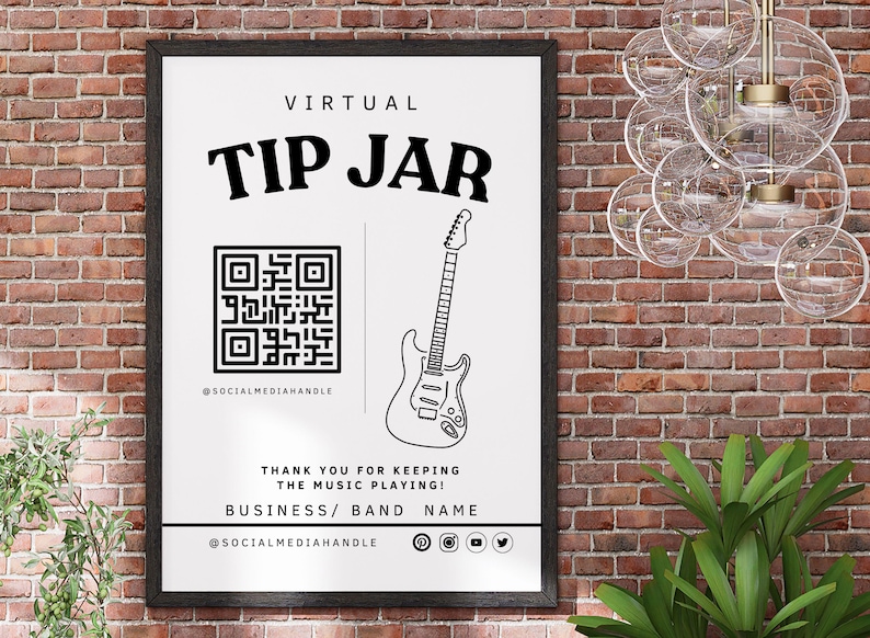 Musician Guitar Tip Jar Editable Template Sign, Music Venue Tip Sign ...