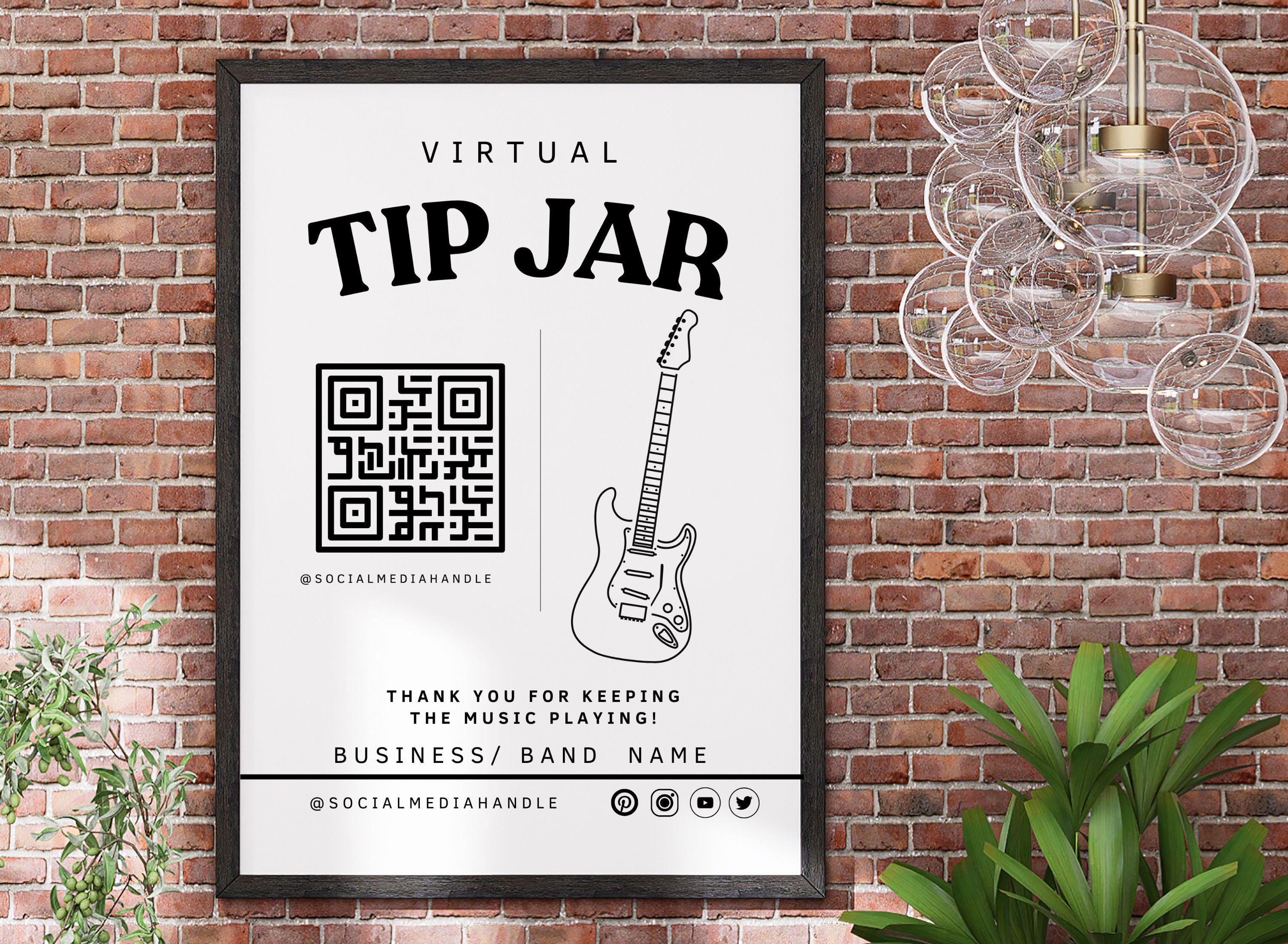 Musician Guitar Tip Jar Editable Template Sign, Music Venue Tip Sign ...