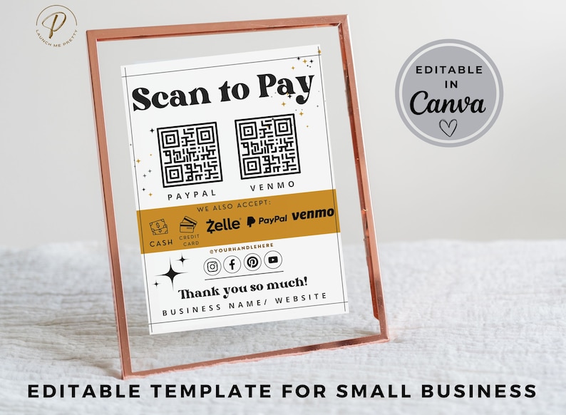 Fall Retro Scan to Pay Editable Template Canva, Scan to Pay QR Tip Sign ...