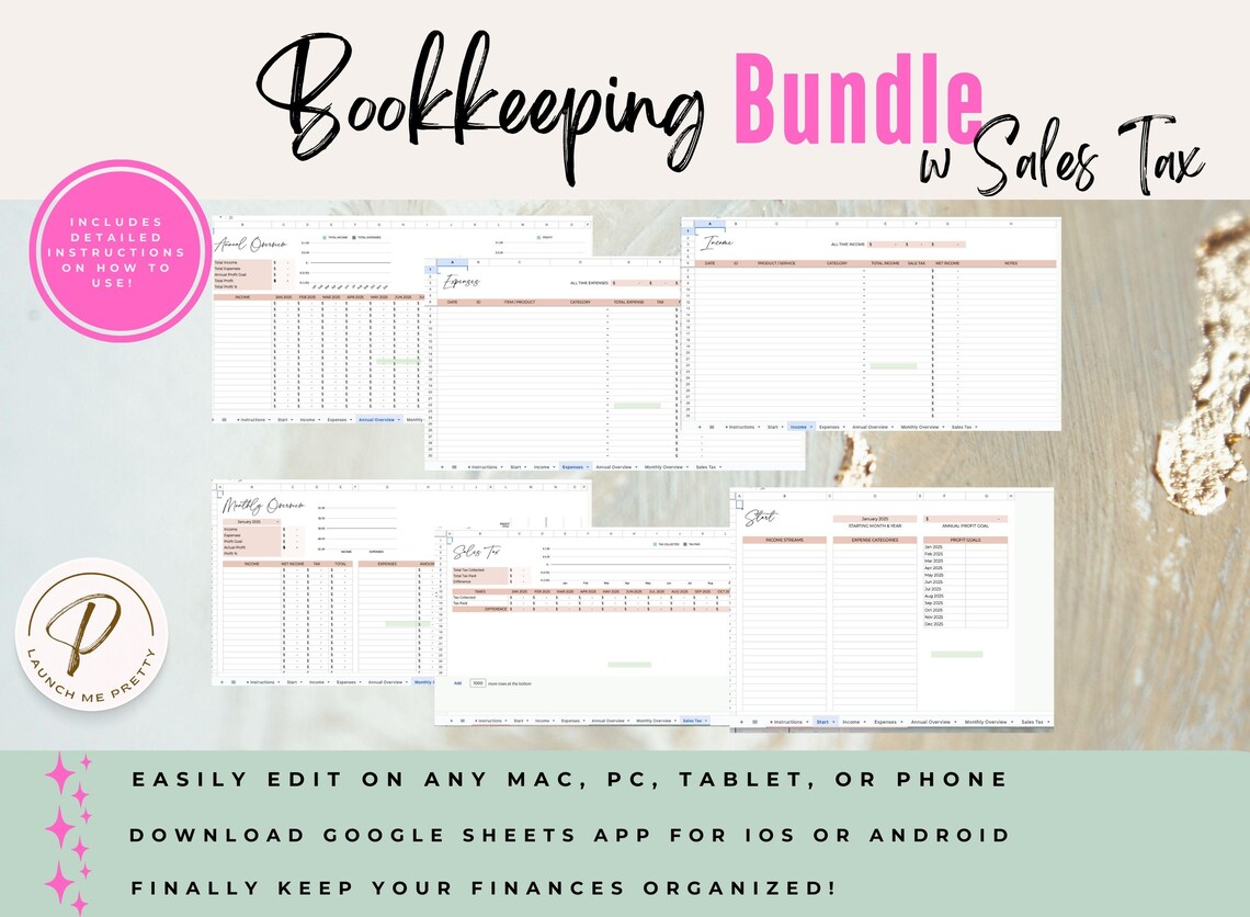 Bookkeeping Spreadsheet Bundle W Sales Tax, Small Business Budget ...