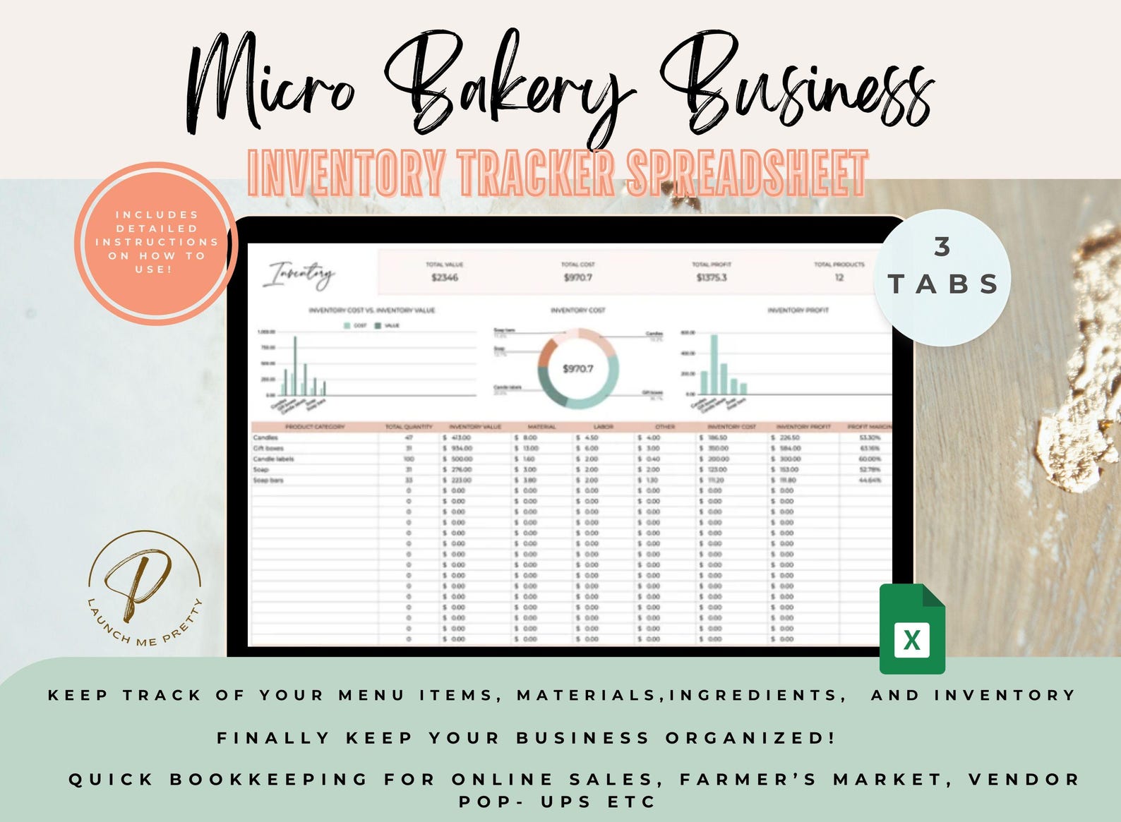 Bakery/ Micro Bakery Business Inventory Tracker, EDITABLE Google Sheets ...