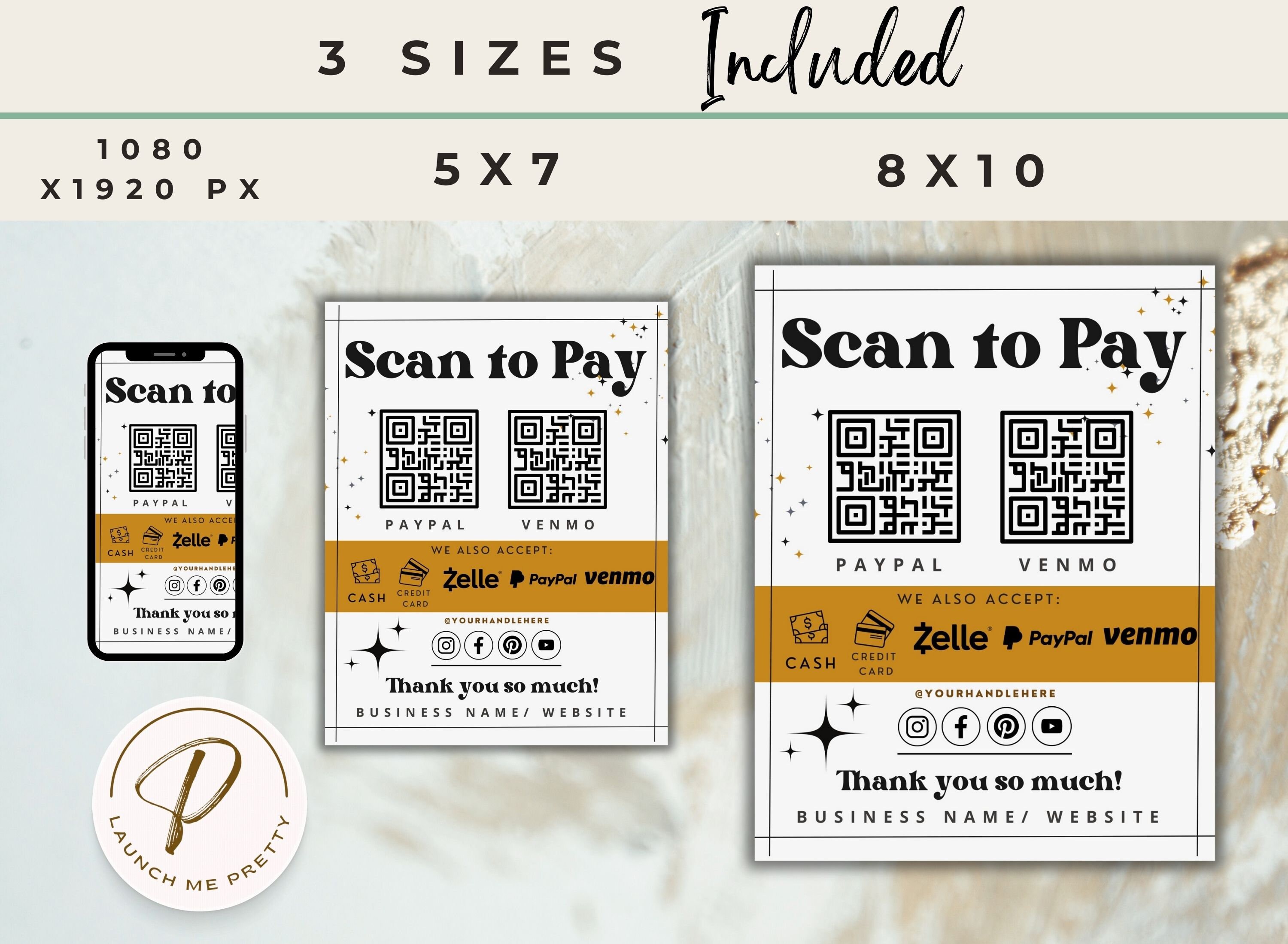 Fall Retro Scan to Pay Editable Template Canva, Scan to Pay QR Tip Sign ...