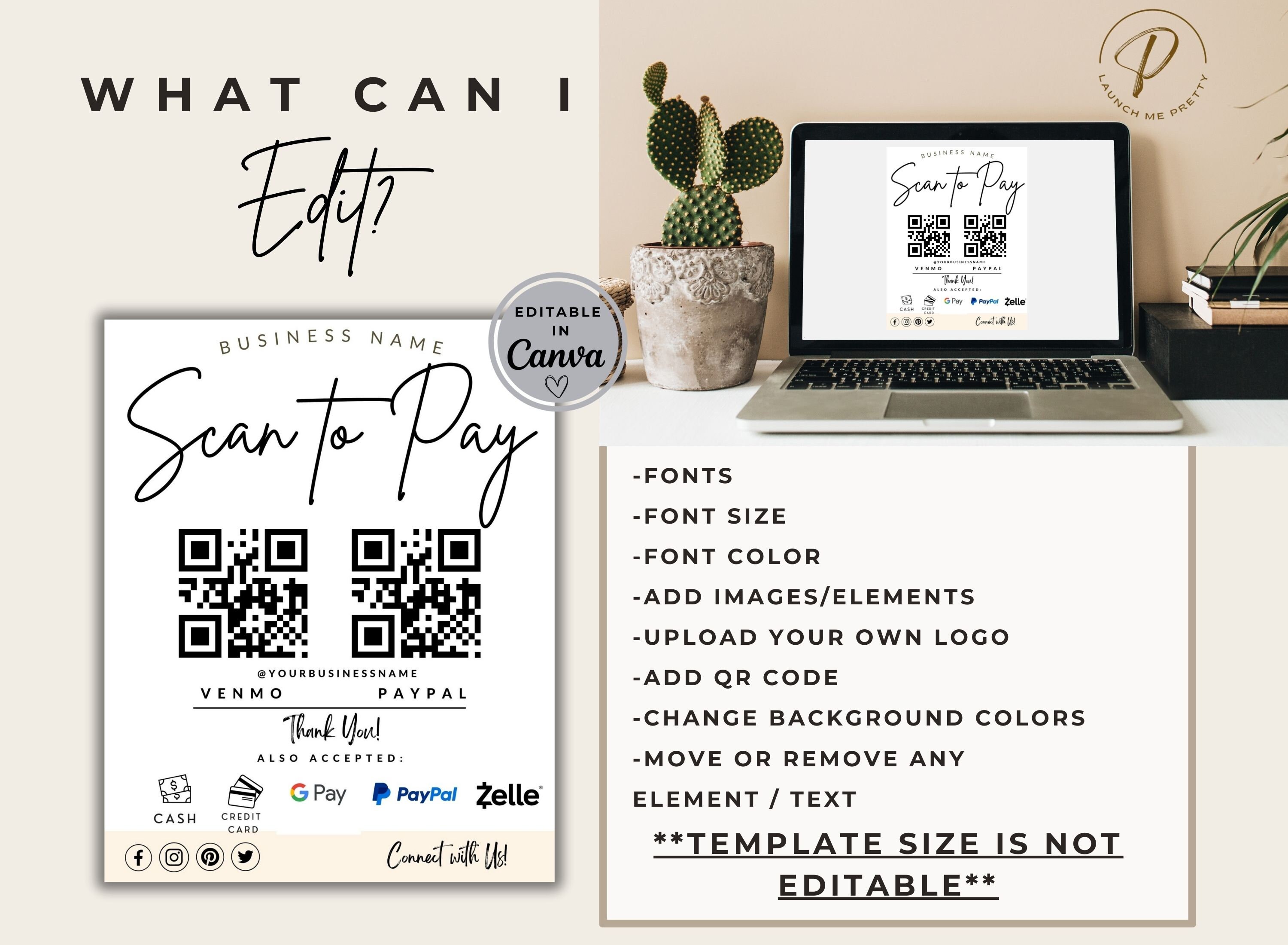 Fall Retro Scan to Pay Editable Template Canva, Scan to Pay QR Tip Sign ...