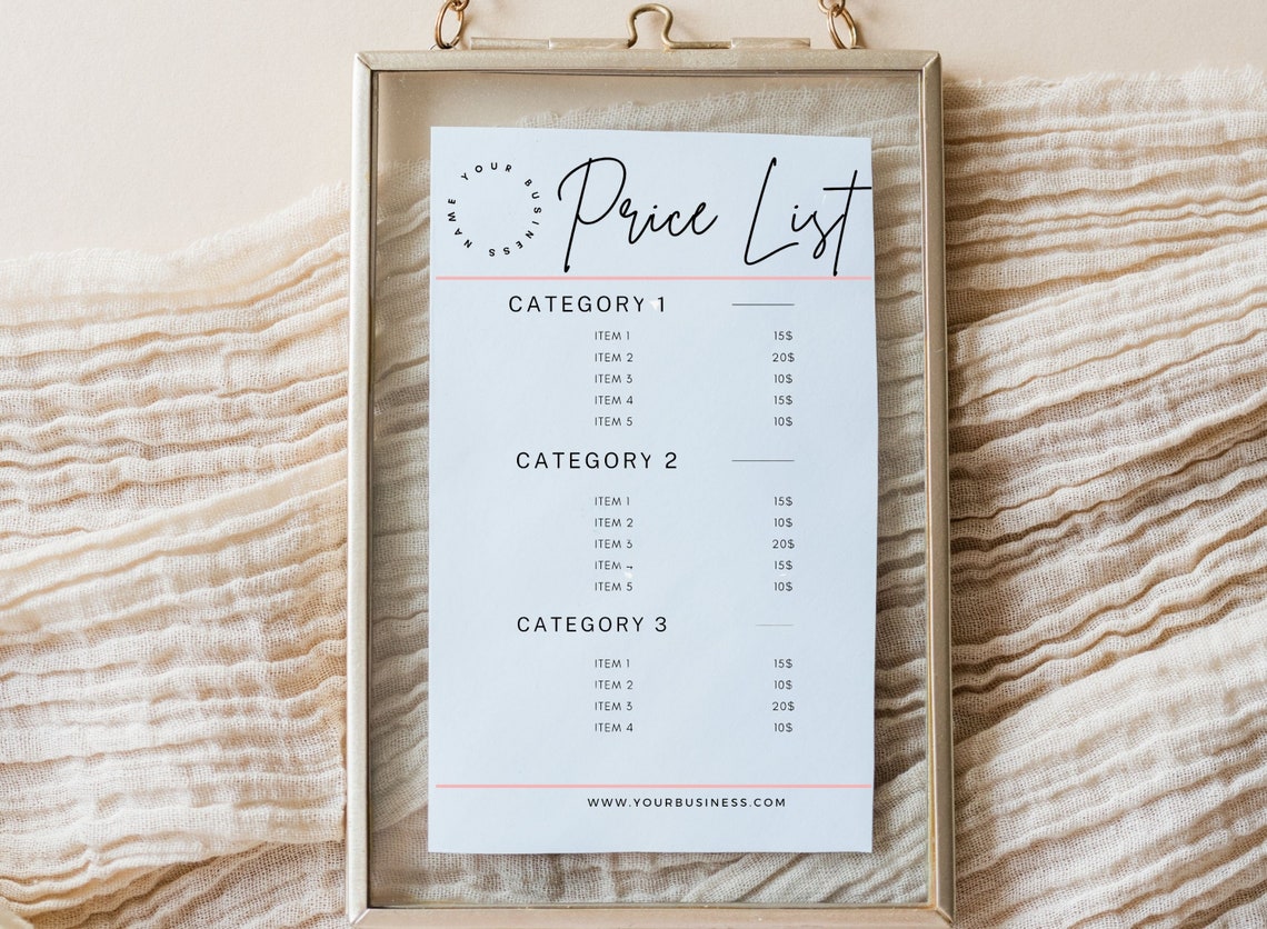 Minimalistic Price List Template Small Business Canva, Editable Price ...