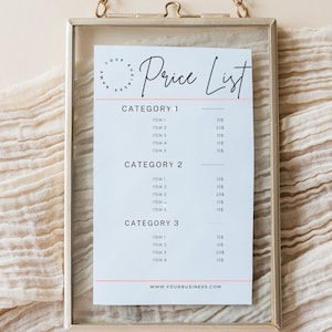 Minimalistic Price List Template Small Business Canva, Editable Price ...