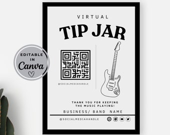 Musician Tip Jar Editable Template Sign, Editable Tip Jar Sign ...