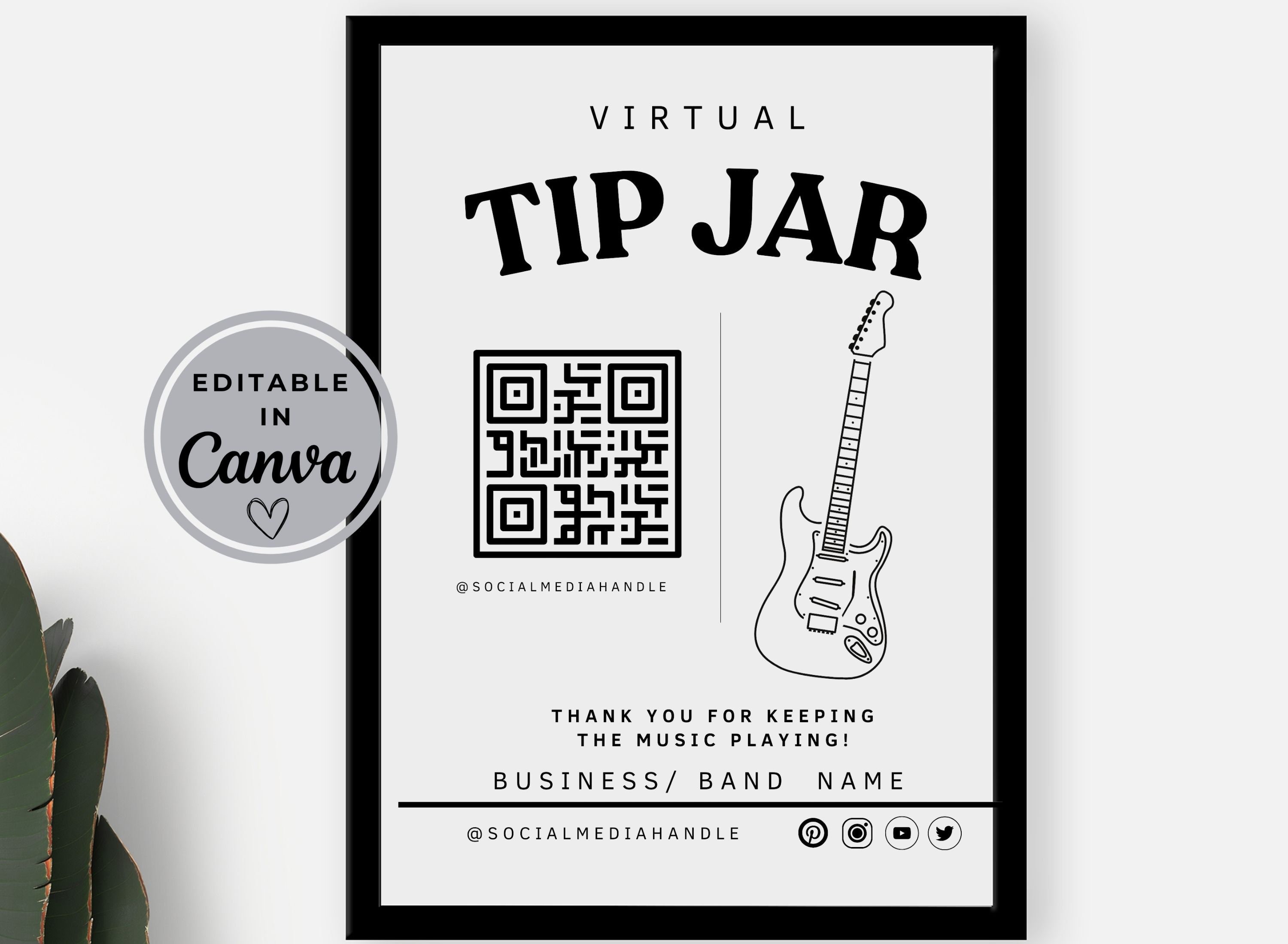 Musician Guitar Tip Jar Editable Template Sign, Music Venue Tip Sign ...