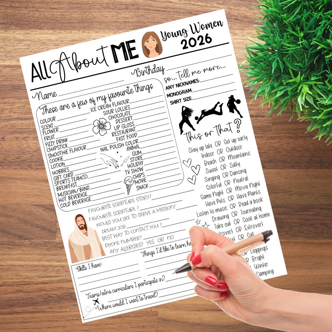 All About Me Printable 2026 Questionnaire for Young Women (PDF Download ...