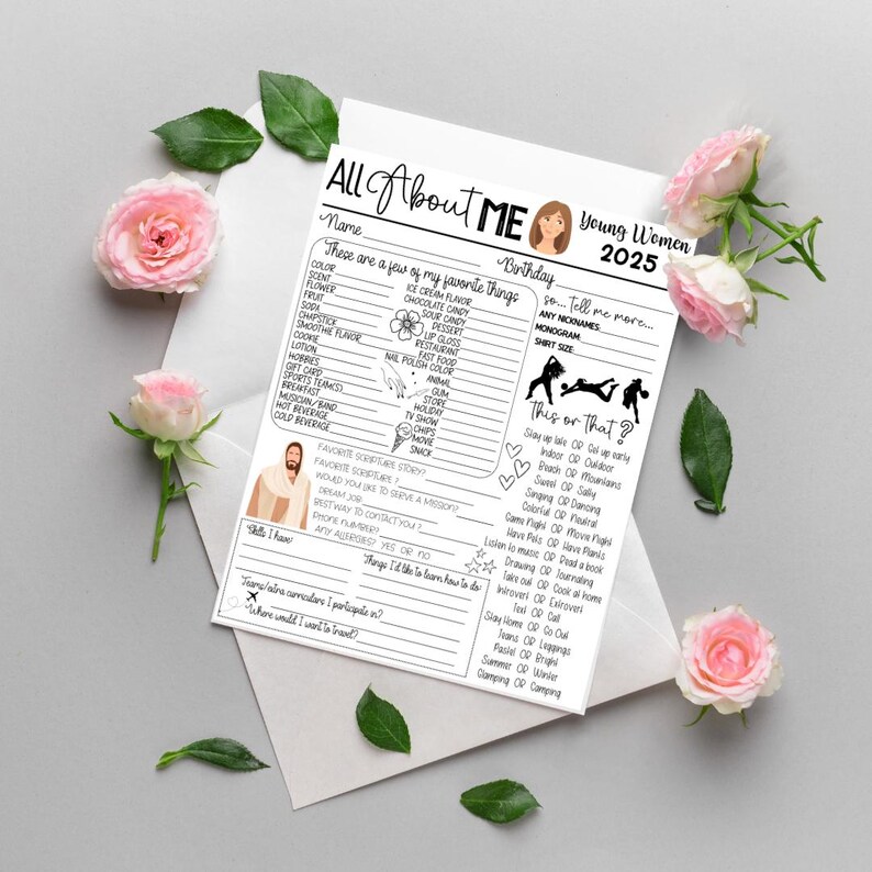 All About Me Printable Questionnaire for Young Women (PDF Download ...