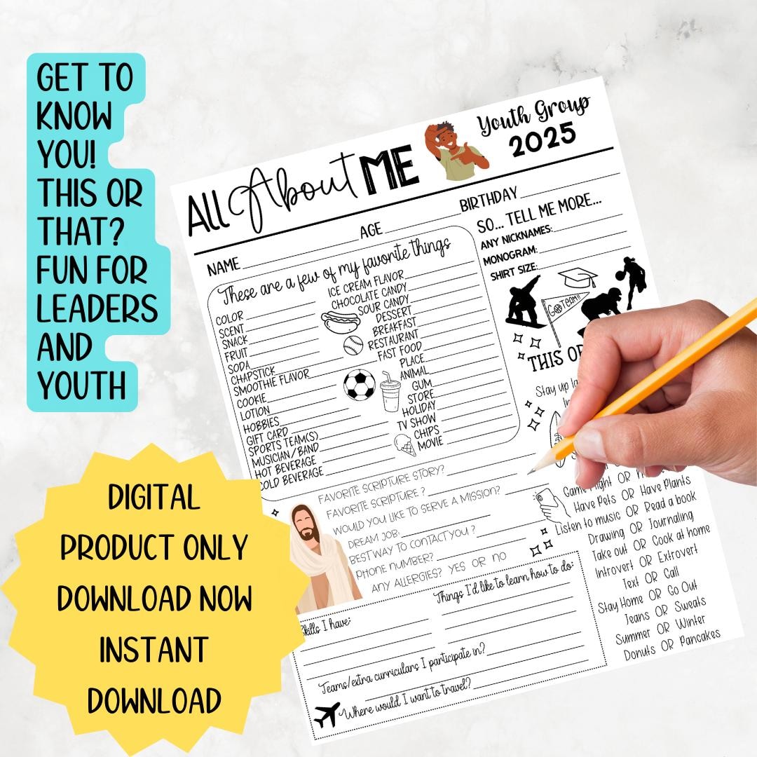 Youth Group All About Me Printable: Get to Know You Form (PDF Download ...