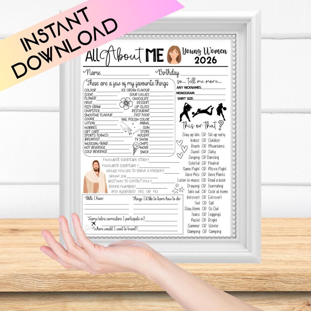 All About Me Printable 2026 Questionnaire for Young Women (PDF Download ...