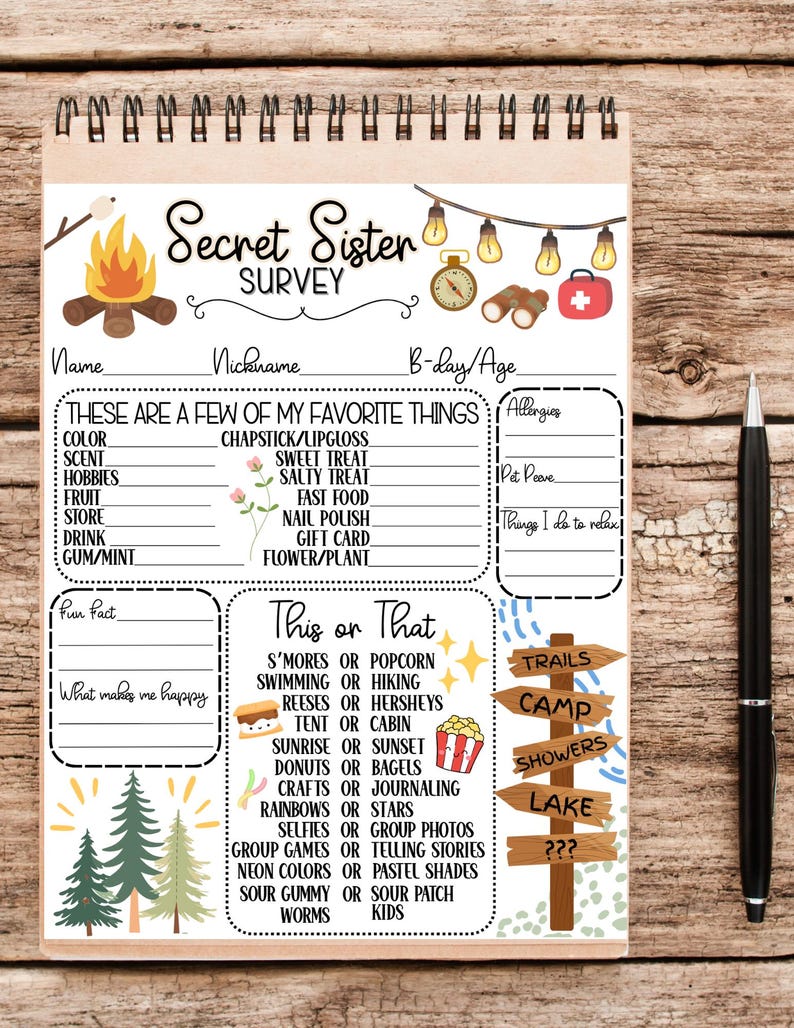 Secret Sister Survey: Girls Camp Questionnaire (PDF Download) - Etsy