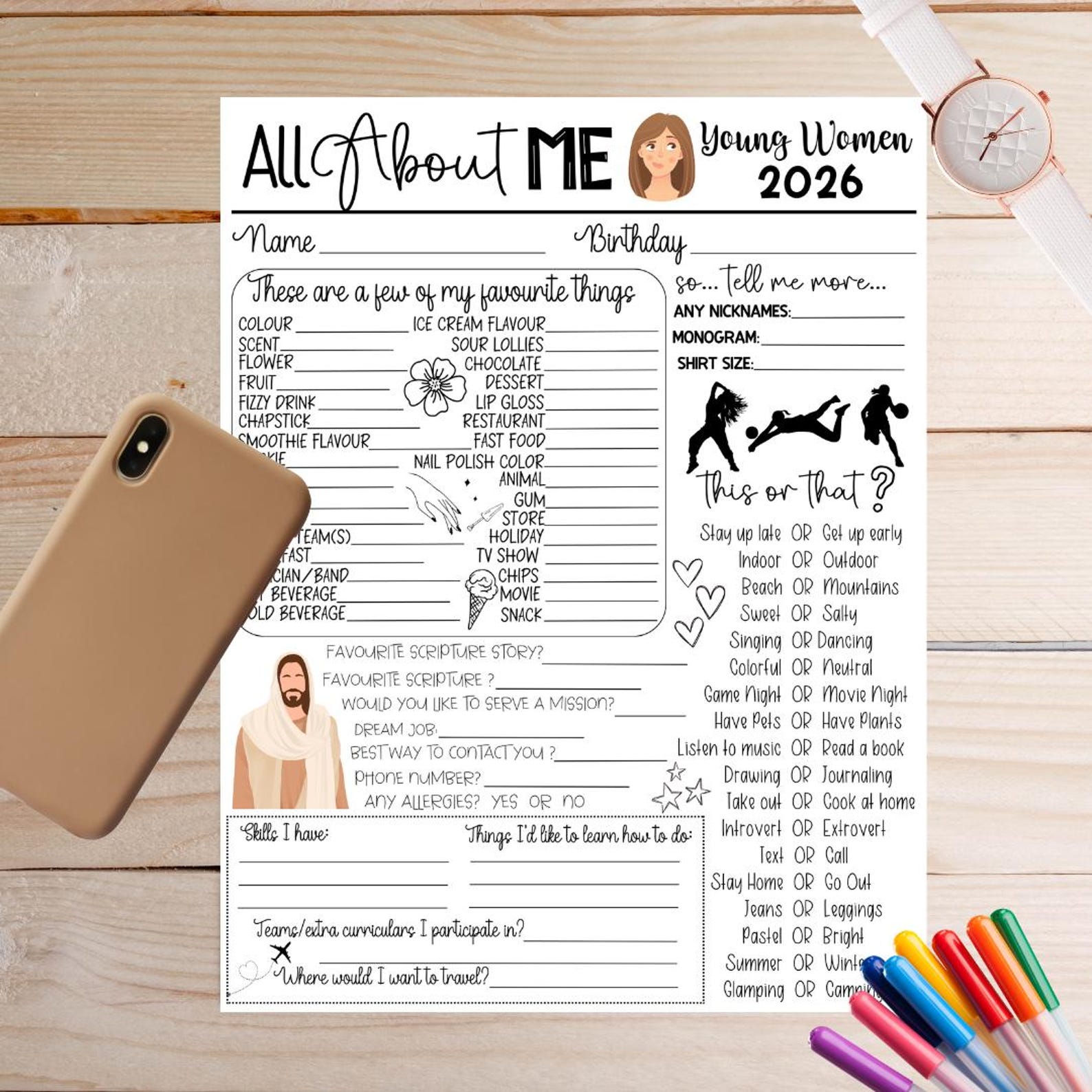 All About Me Printable 2026 Questionnaire for Young Women (PDF Download ...