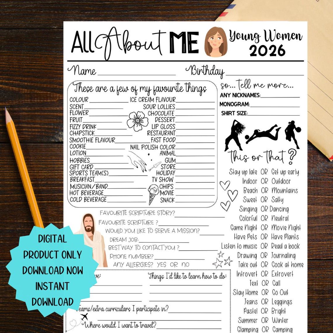 All About Me Printable 2026 Questionnaire for Young Women (PDF Download ...