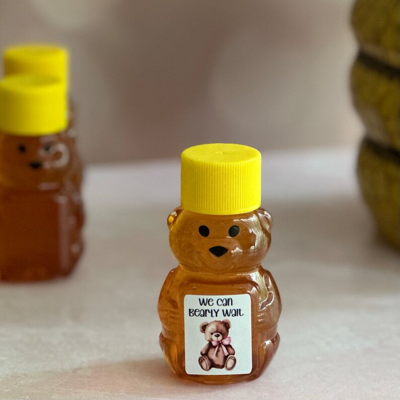 We Can Bearly Wait 2oz Honey Bear, Baby Girl, Baby Boy, Baby Shower ...