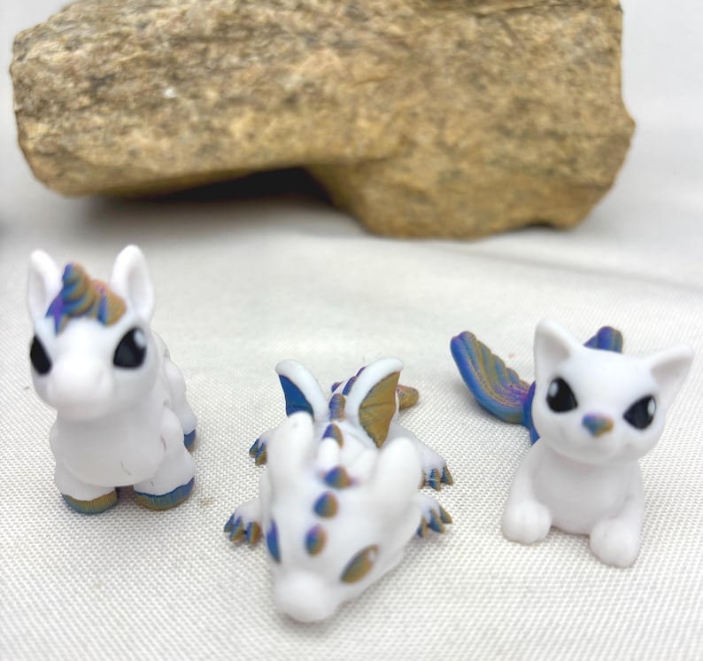 3D Printed Mythical Egg Pack: Tiny Dragon, Unicorn & Mermaid Figures - Etsy