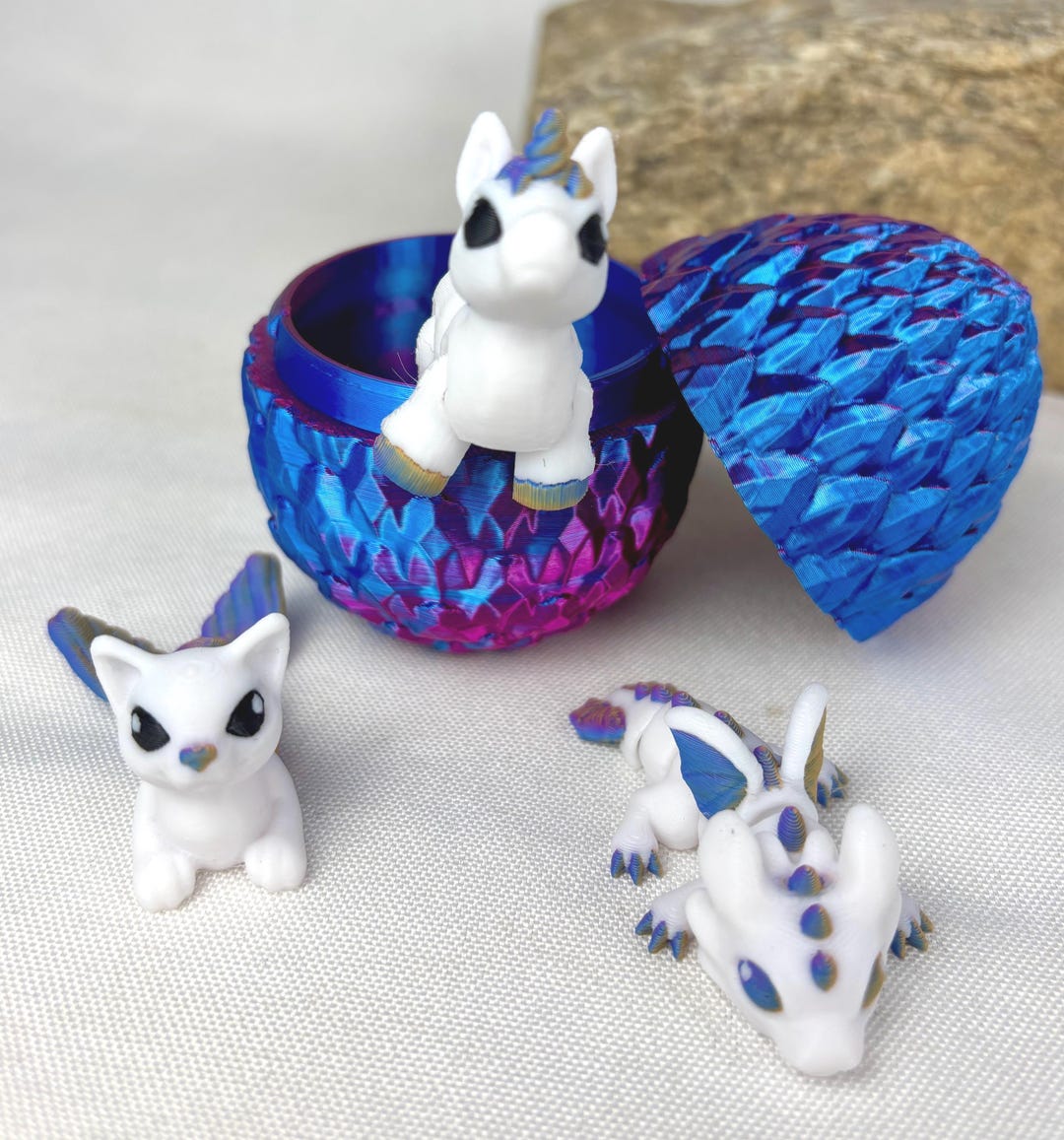 3D Printed Mythical Egg Pack: Tiny Dragon, Unicorn & Mermaid Figures - Etsy