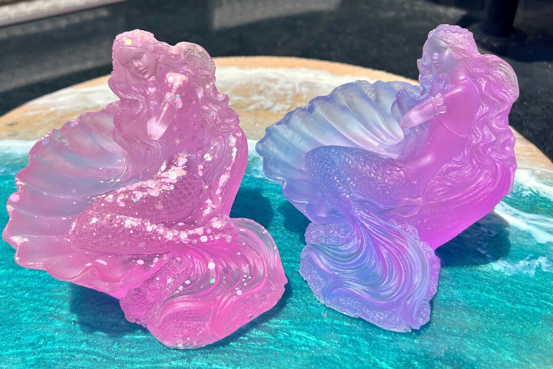 Glow in Dark Sleeping Mermaid in a Shell Resin Statue | Beach Decor ...