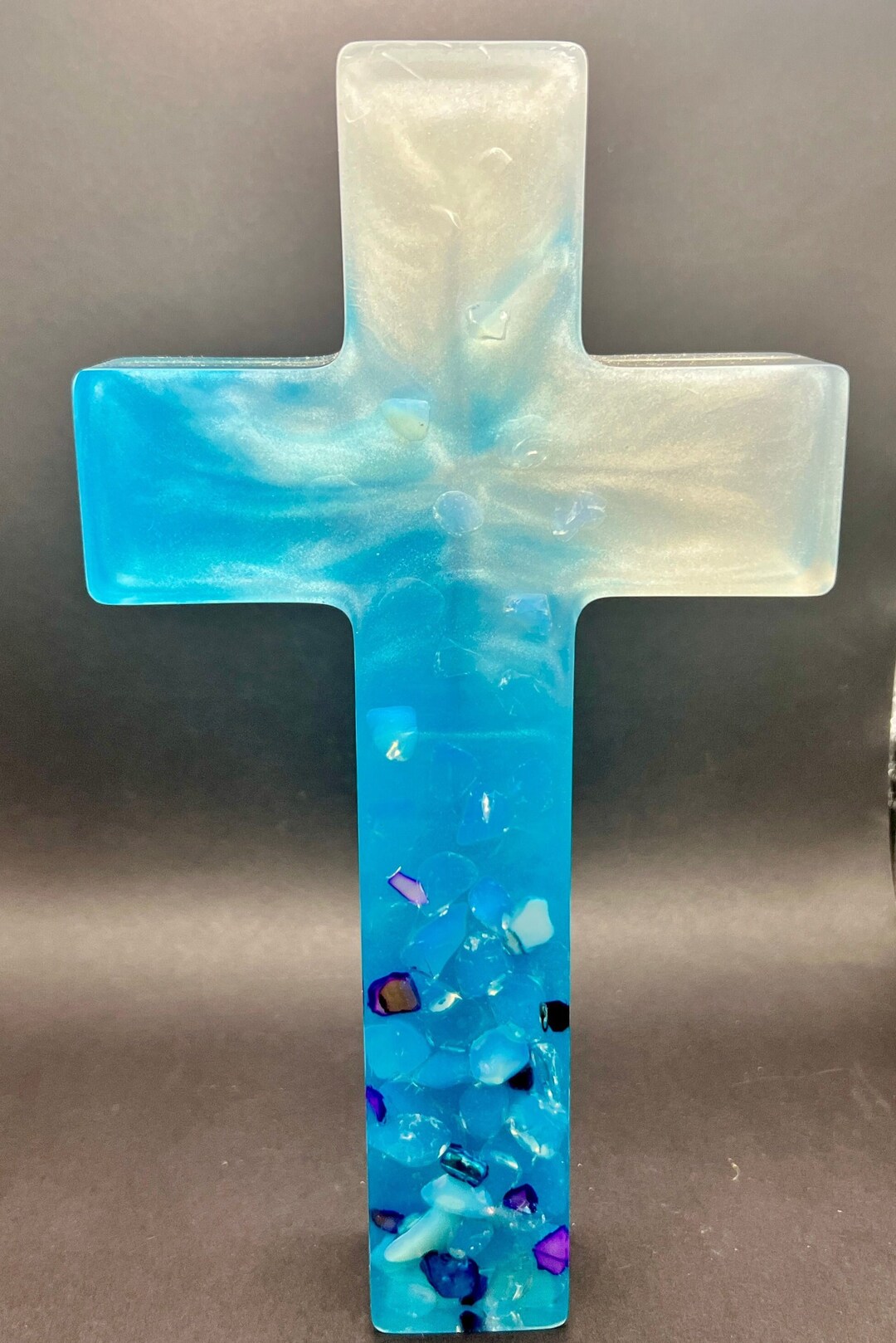 9-inch Resin Cross With Colorful Quartz | Crosses and Crucifixes ...