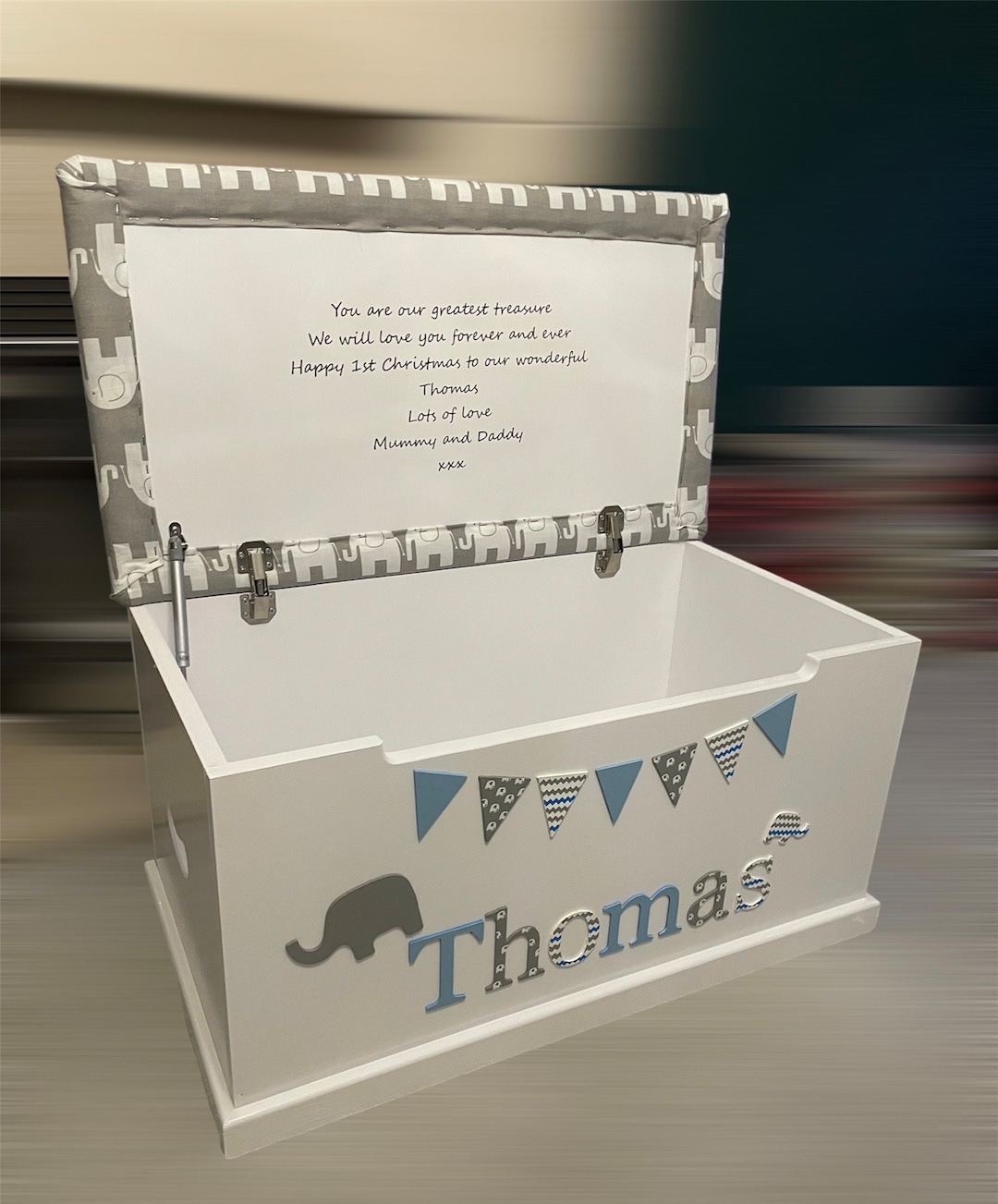 Handmade Personalised Wooden Toy Box. Cushioned Top With Name ...