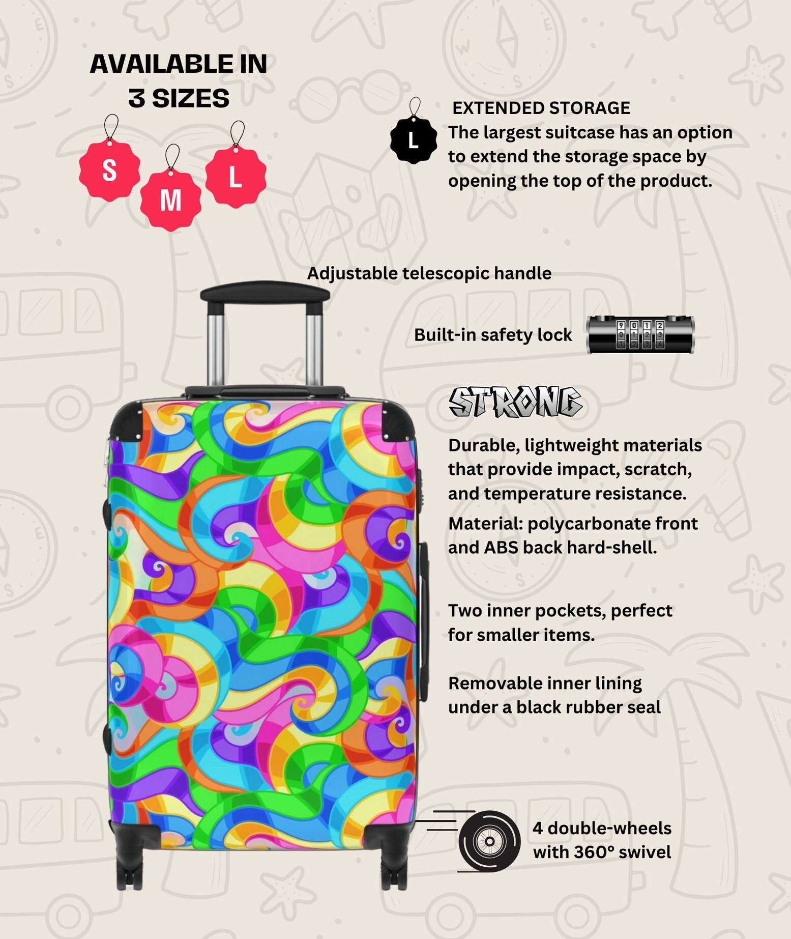 Colorful Travel Suitcase With Wheels, Upright Rolling Spinner Luggage ...
