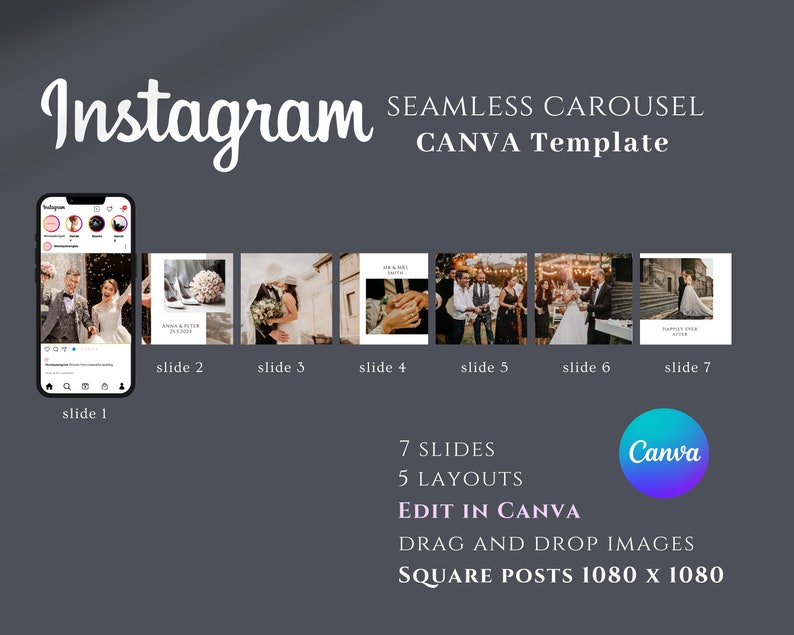 Instagram Seamless Carousel, Design Canva Carousel Post, Carousel Posts, Canva Template ...