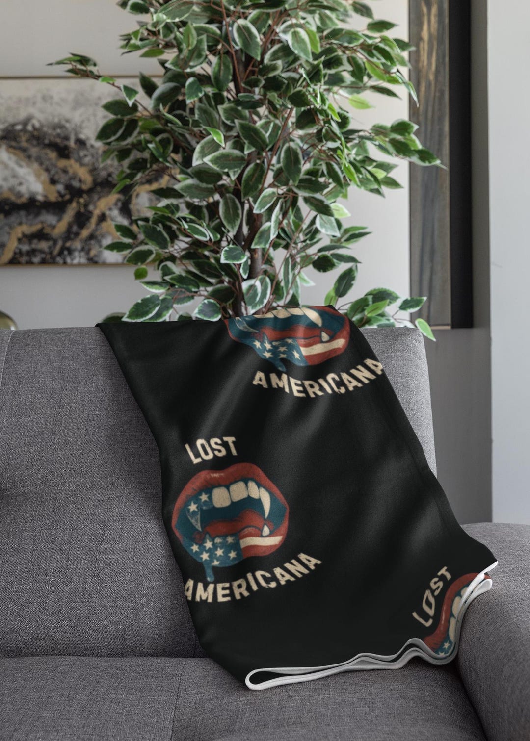 Lost Americana Vampire Fangs Plush Blanket, MGK Graphic Blanket ...