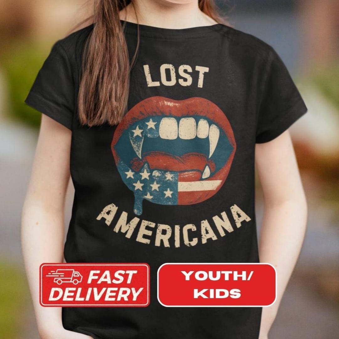 Youth Kids Lost Americana Vampire Fangs T-shirt, American Flag Lips ...