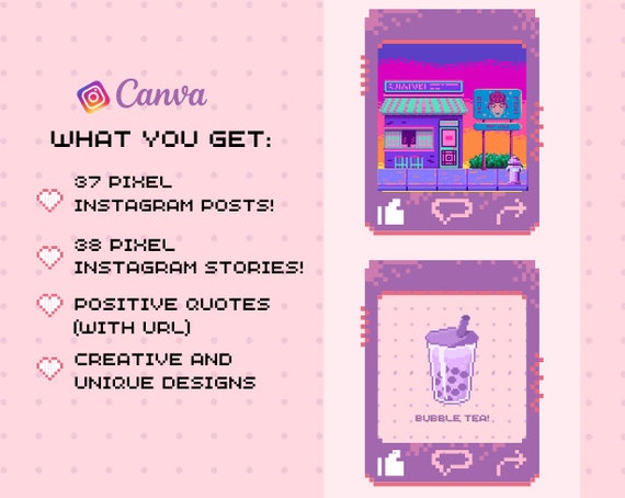 Pixel Art Instagram Template Canva Pixel Instagram Stories - Etsy