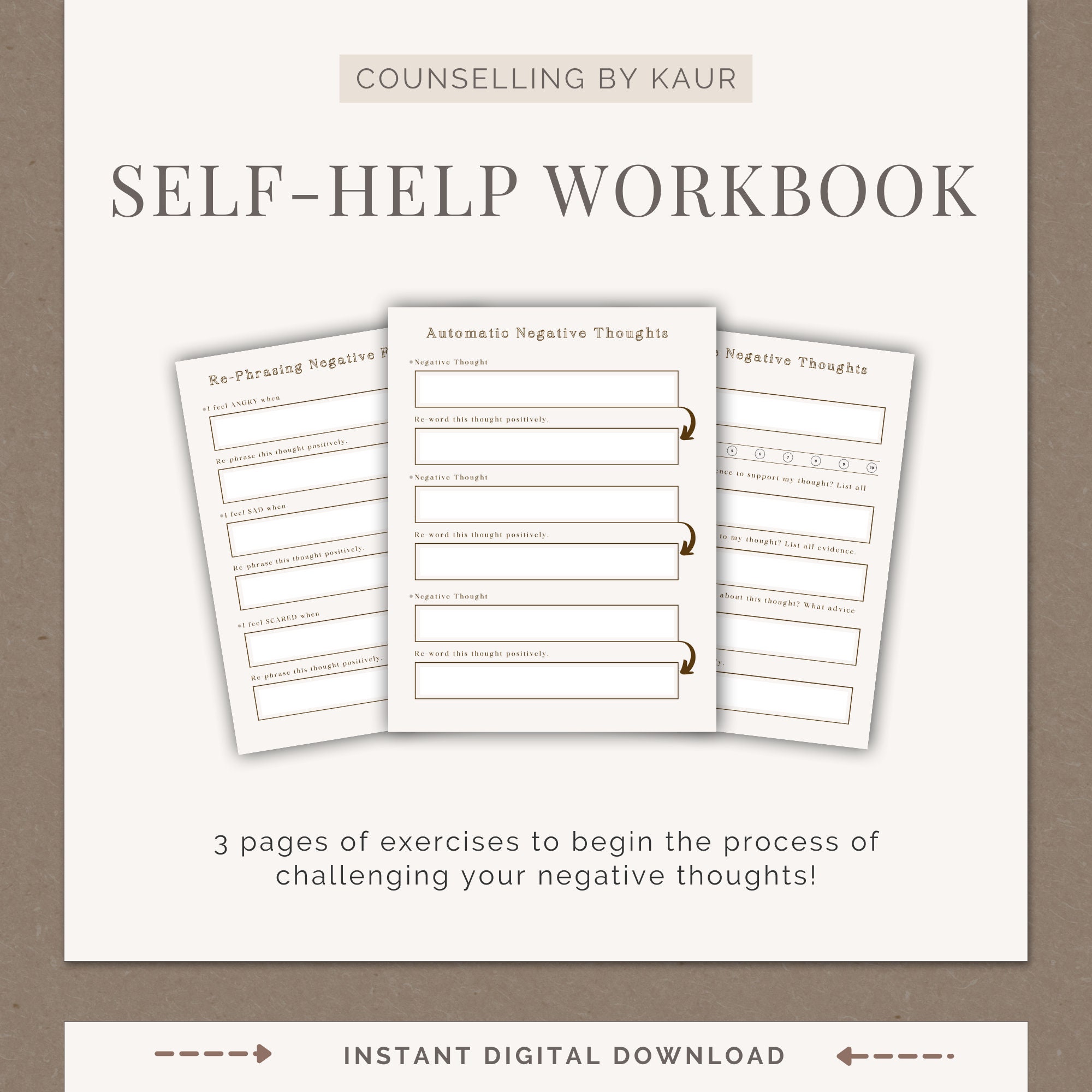 Negative Thoughts Worksheets | Self-help Workbook | Mental Health ...