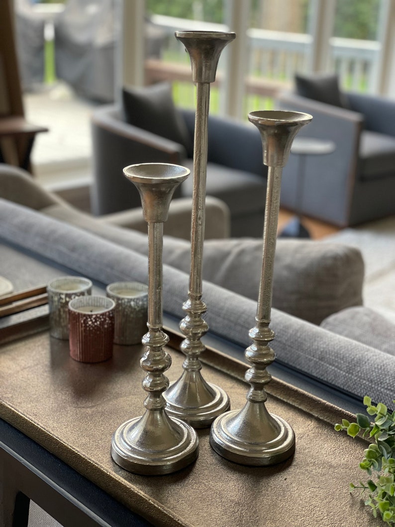 Silver Candle Holder Taper Candles Decorative Candlestick Holder for ...
