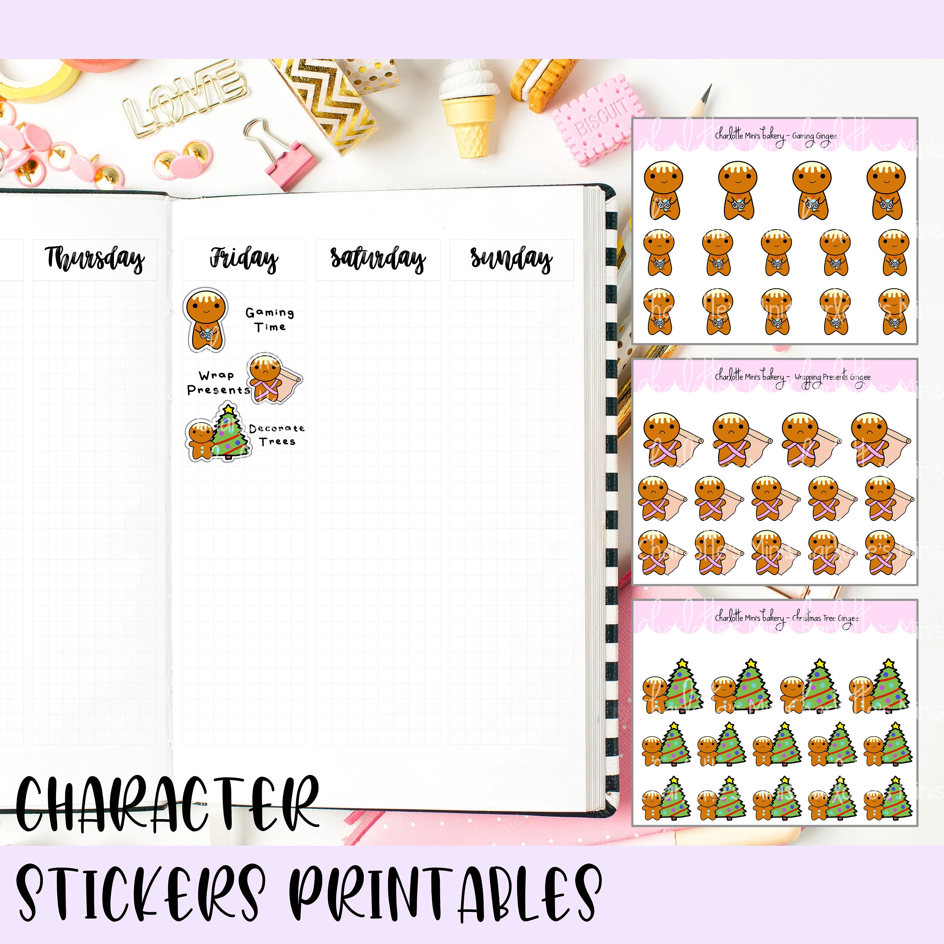 Printable Planner Character Stickers PNG and SS Files Gingee 5 Gaming ...
