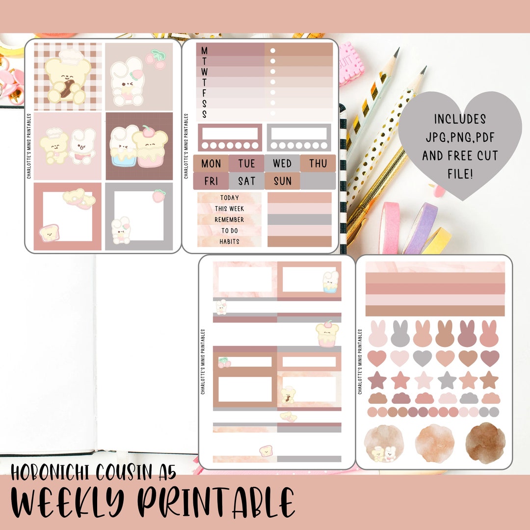 Printable Hobonichi Cousin Weekly Planner Stickers Cricut and SS Files Fuzzy Bakery Friends - Etsy