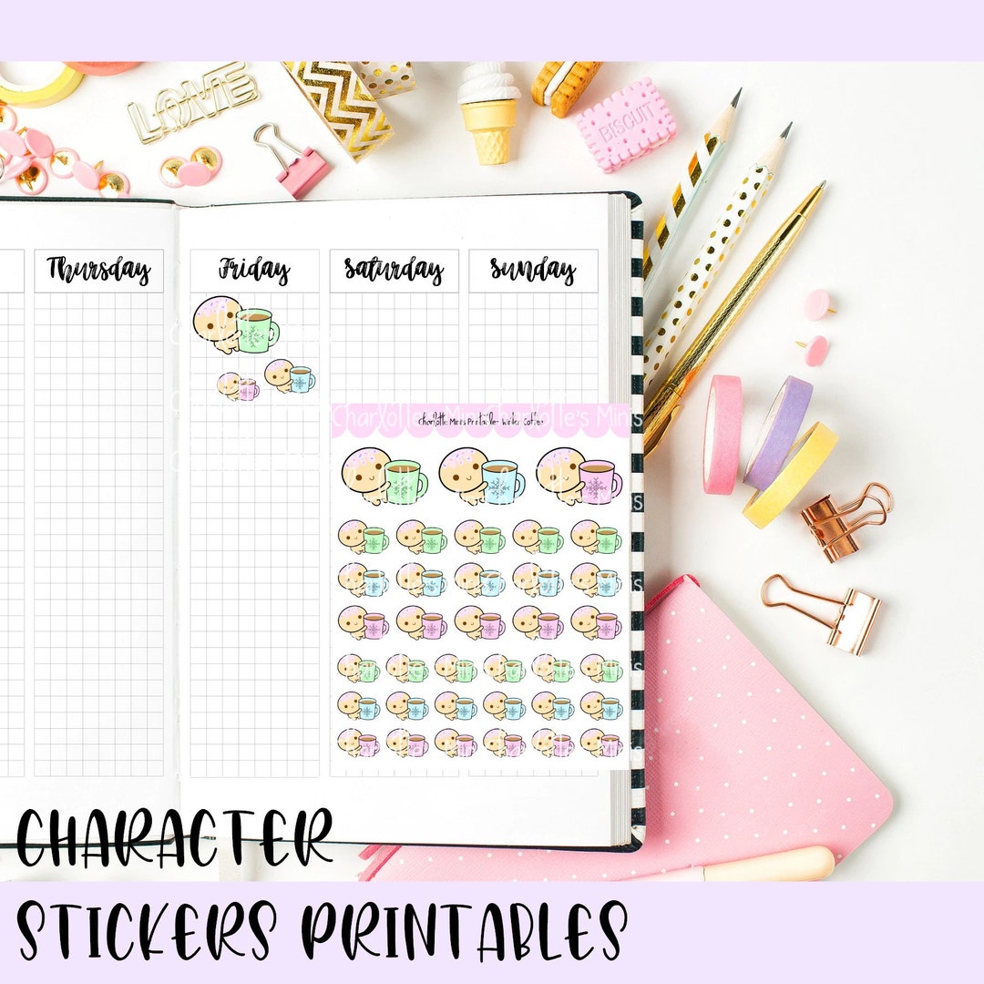 Hand Drawn Character Planner Stickers PNG and SS Files Sugee Winter ...