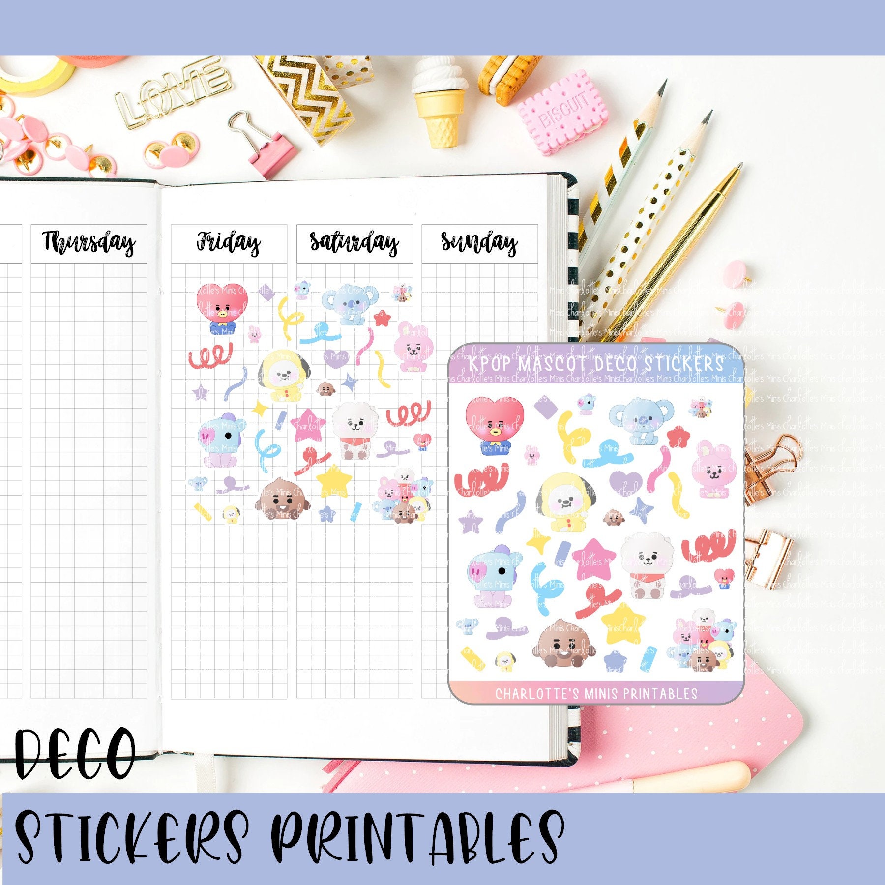 Buy Printable Planner Deco Stickers PNG and SS Files Kpop Mascots Deco ...