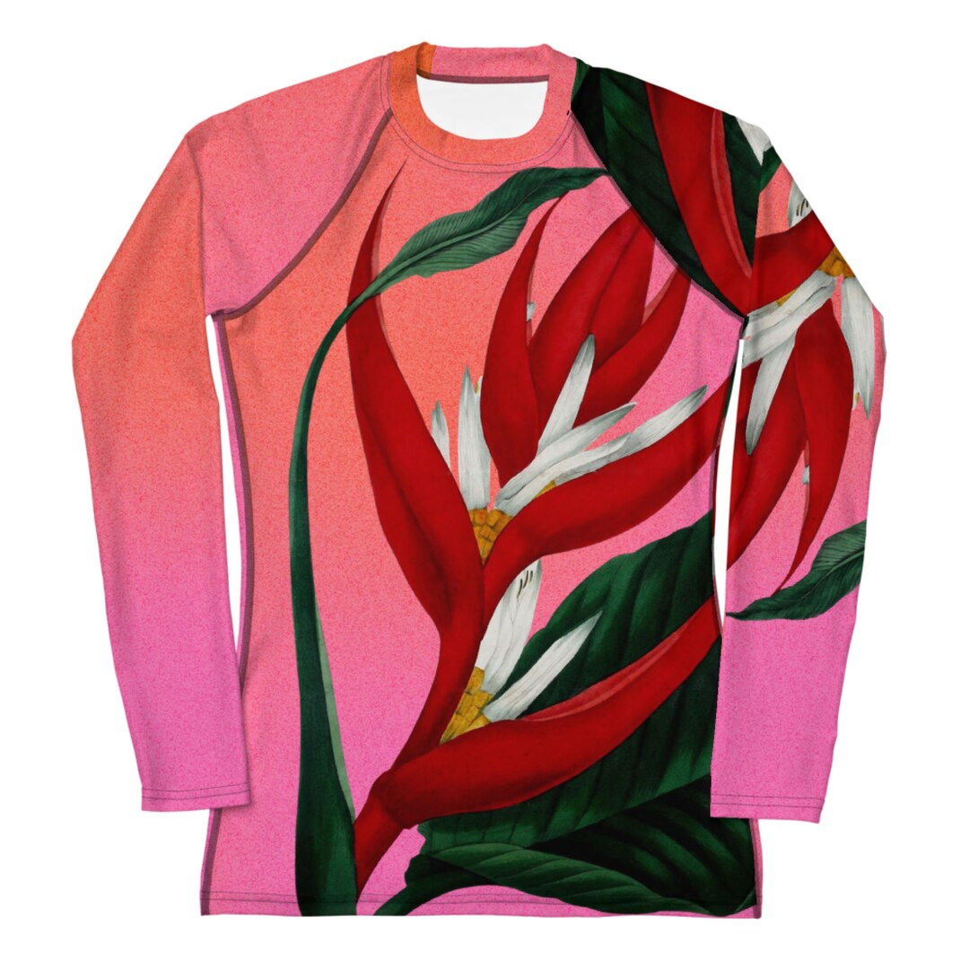 Women's Rash Guard, Brazilian Heliconia, Painterly Lobster Claw Flower ...