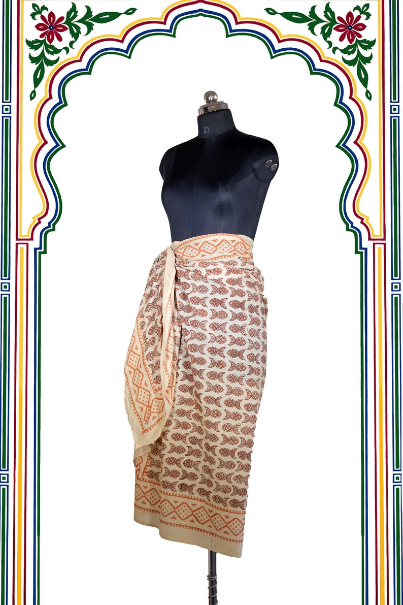 Fish Sarong Hand Stamped Block Print, Stole, Scarf, Cotton Soft Voile ...