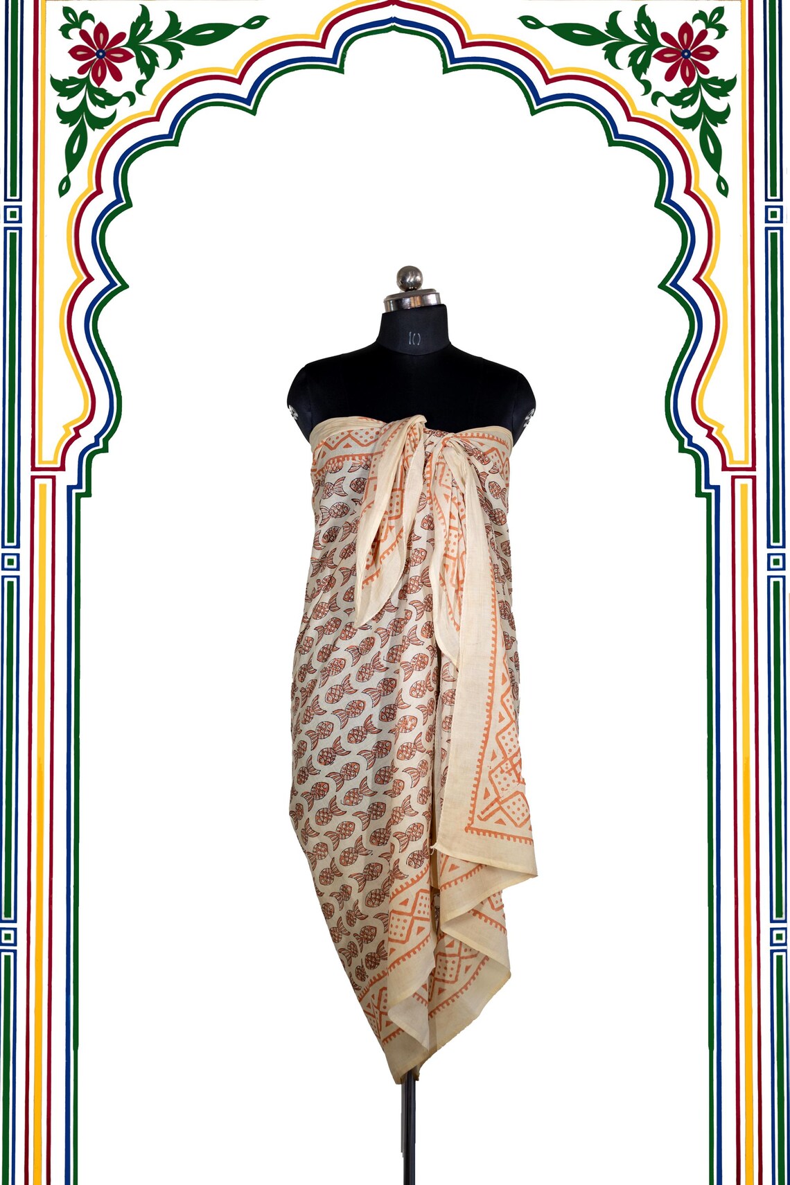 Fish Sarong Hand Stamped Block Print, Stole, Scarf, Cotton Soft Voile ...