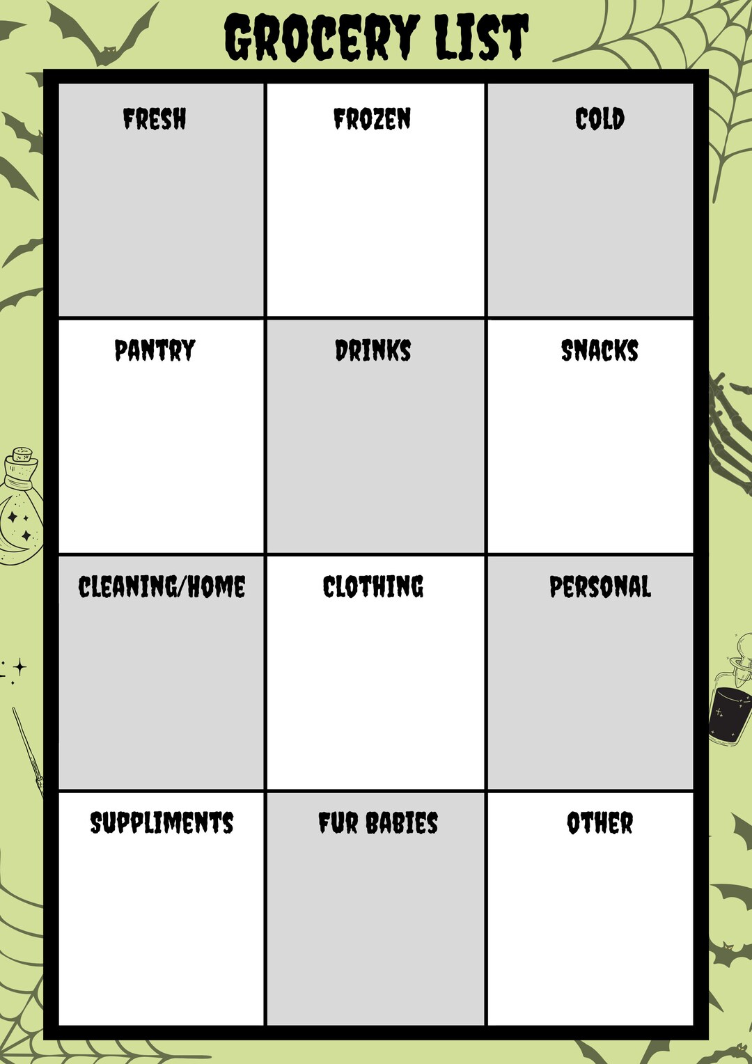 Spooky Grocery Shopping List, Instant Download, Grocery Planner ...